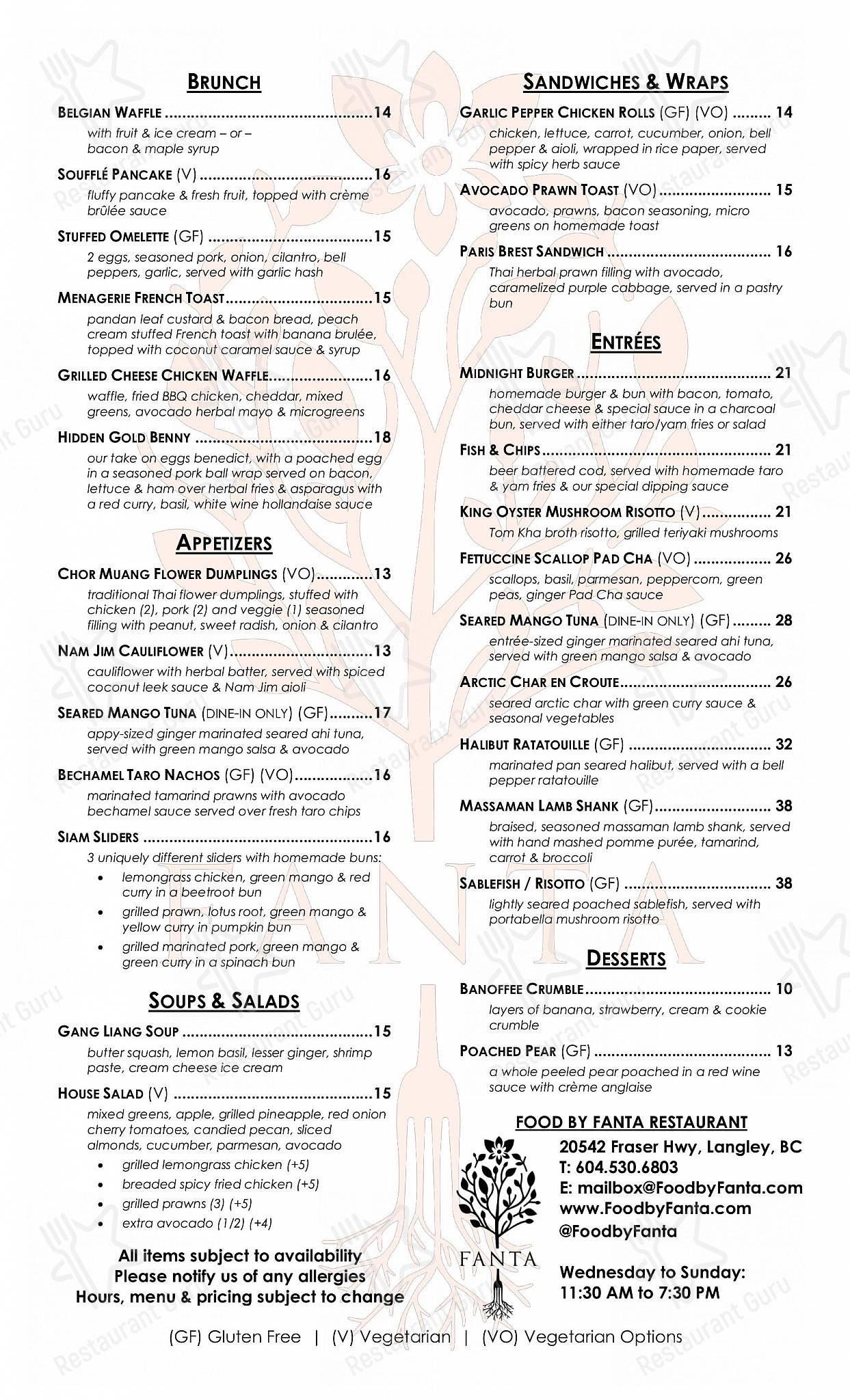 Menu at Food by Fanta restaurant, Langley Township