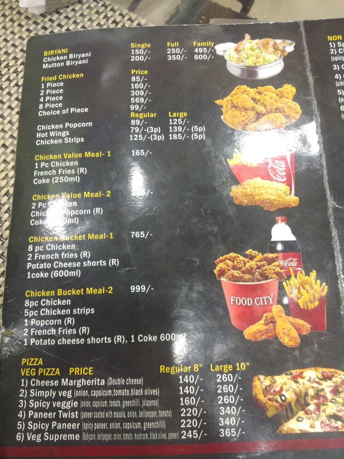 Menu at Food city, Hyderabad
