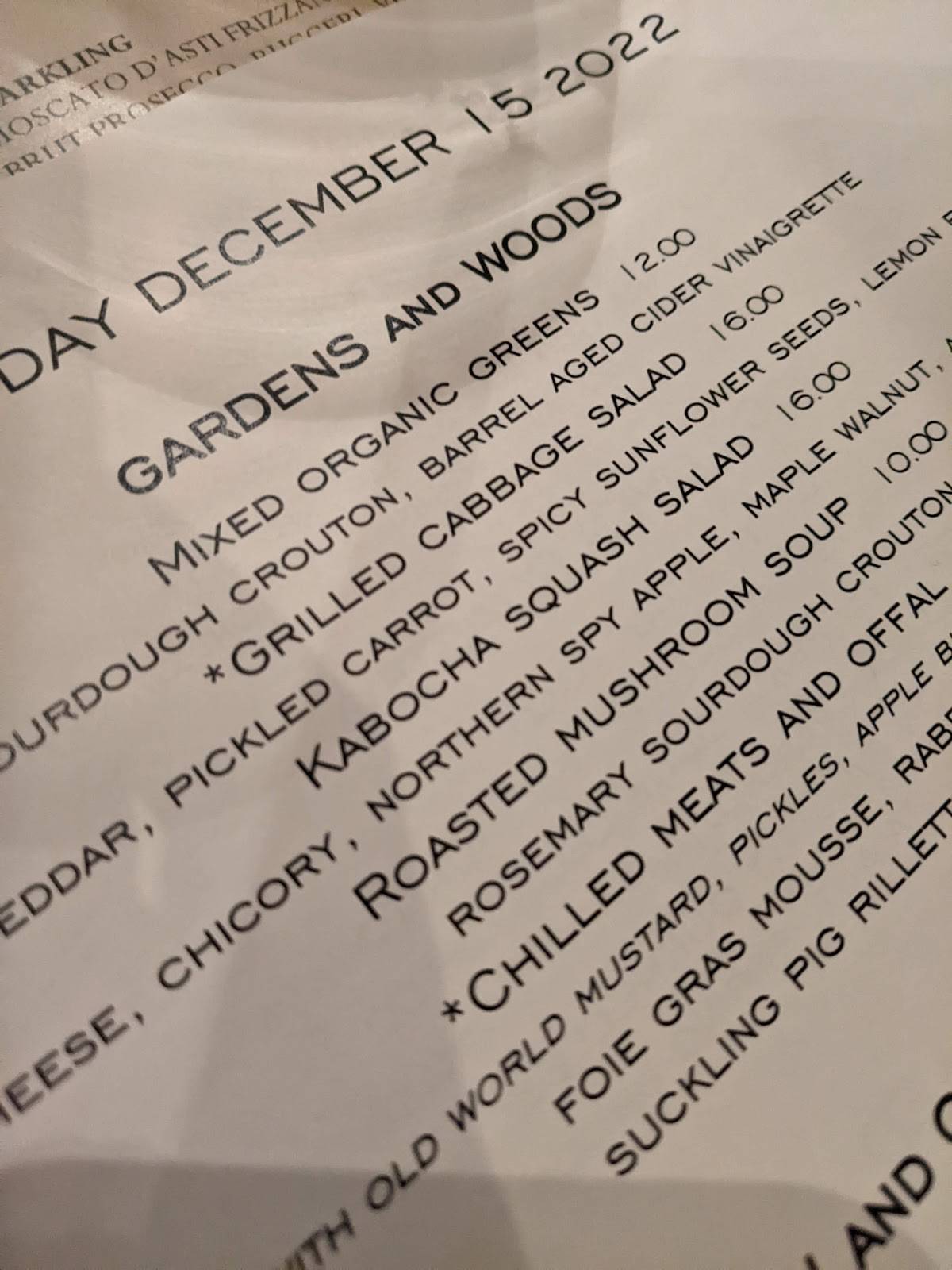 Menu at Fore Street Restaurant, Portland