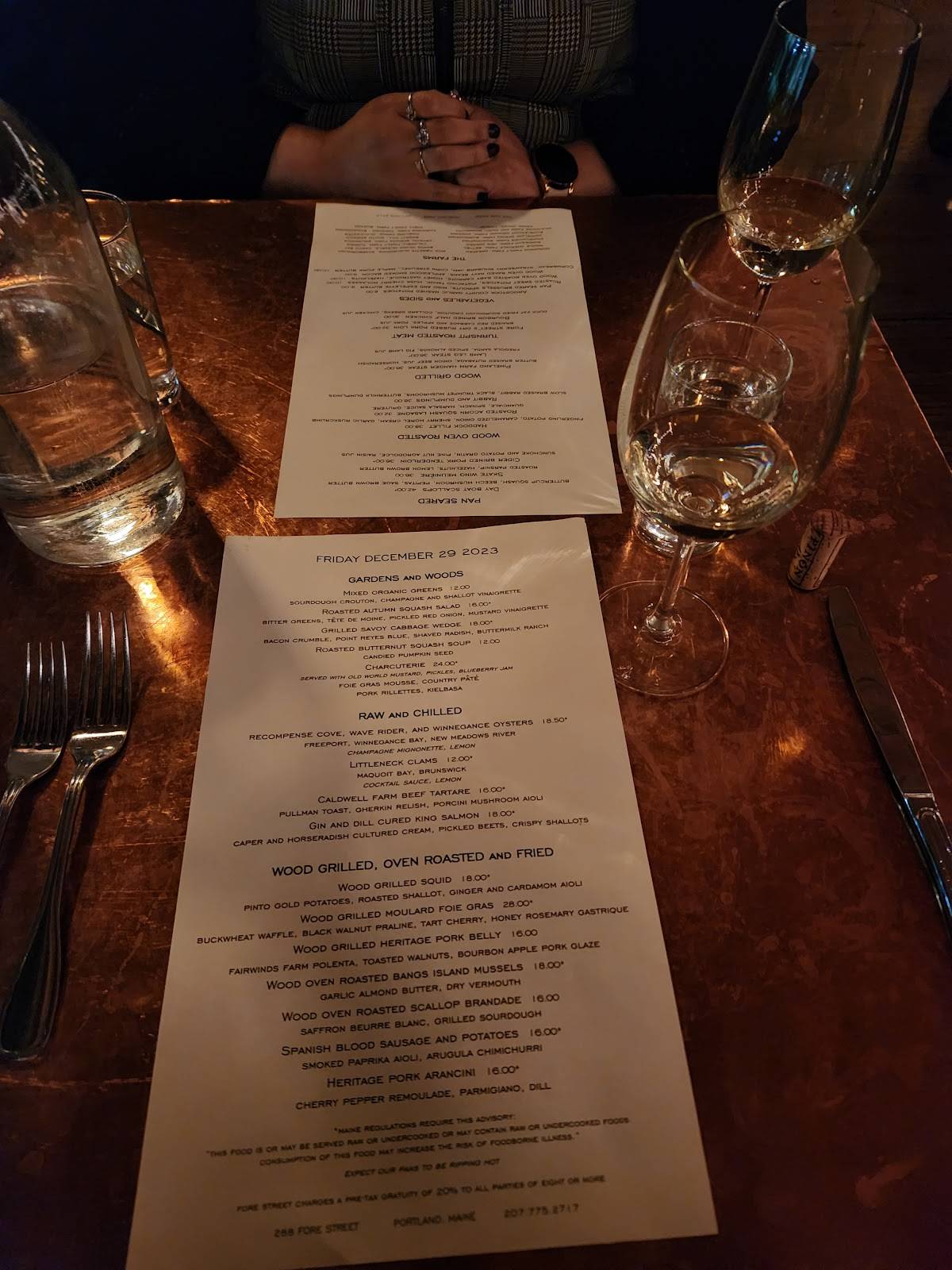 Menu at Fore Street Restaurant, Portland