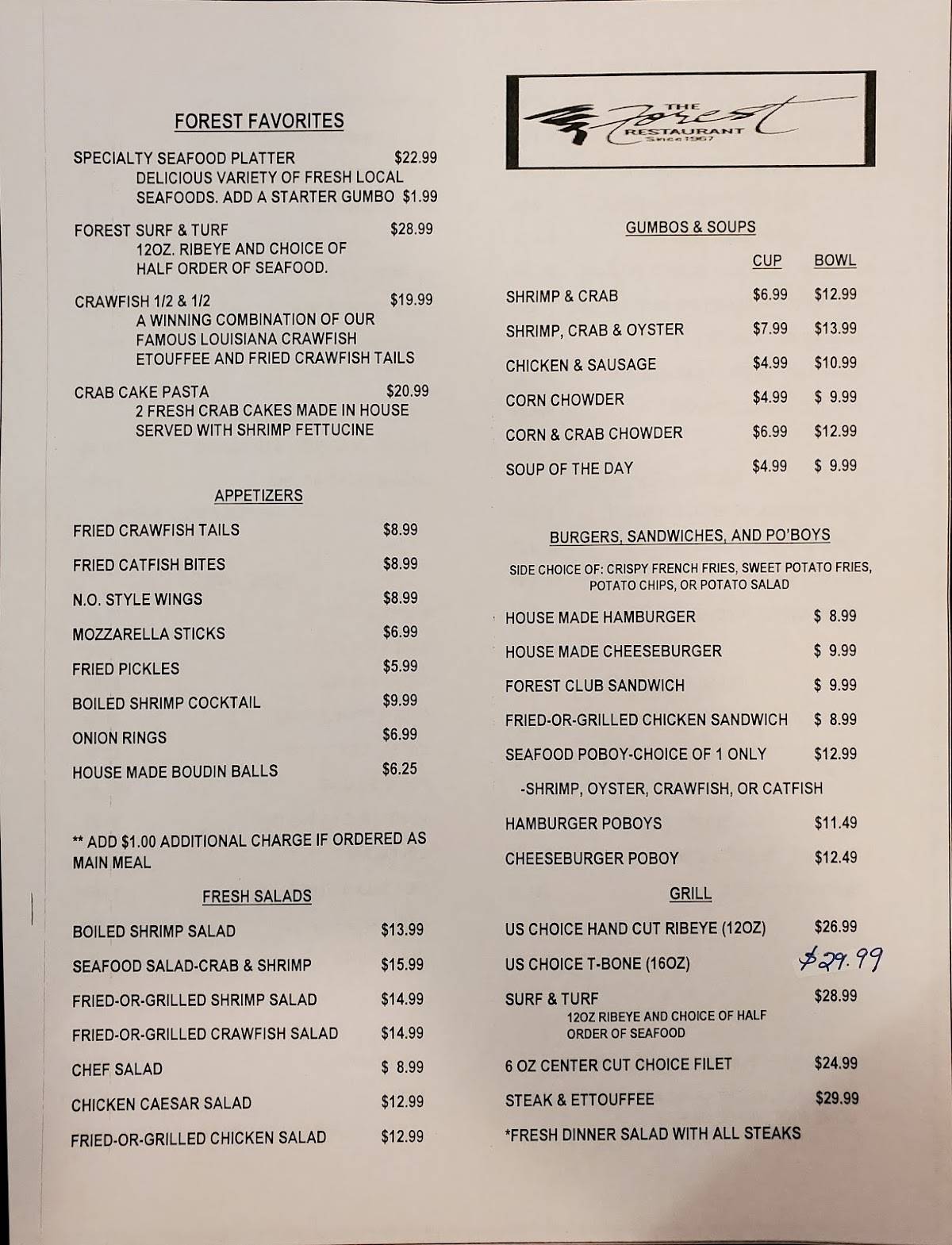 Menu at Forest Restaurant, Franklin