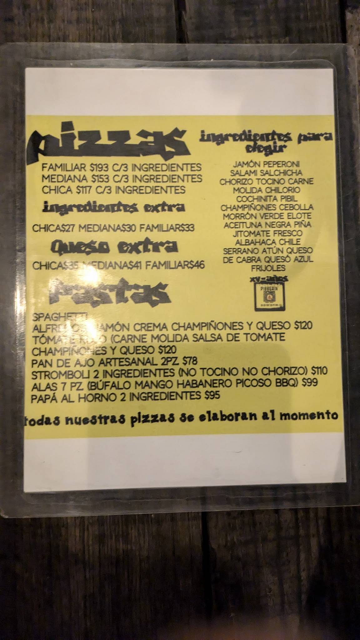 Menu at Formaggio's Pizza & Pasta (A La Piedra) restaurant, Ixtapa