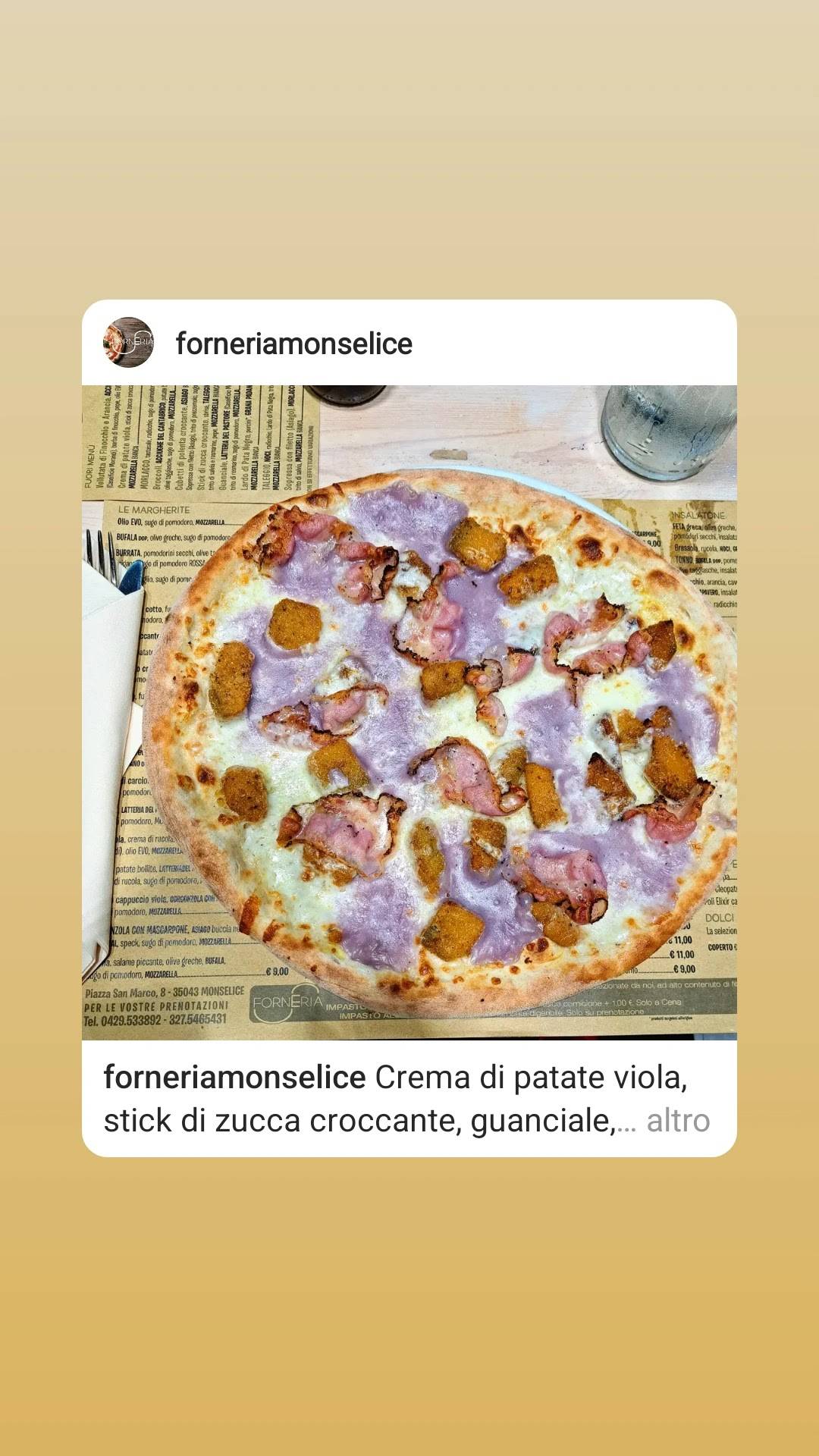 Menu da Forneria ristorante, Monselice