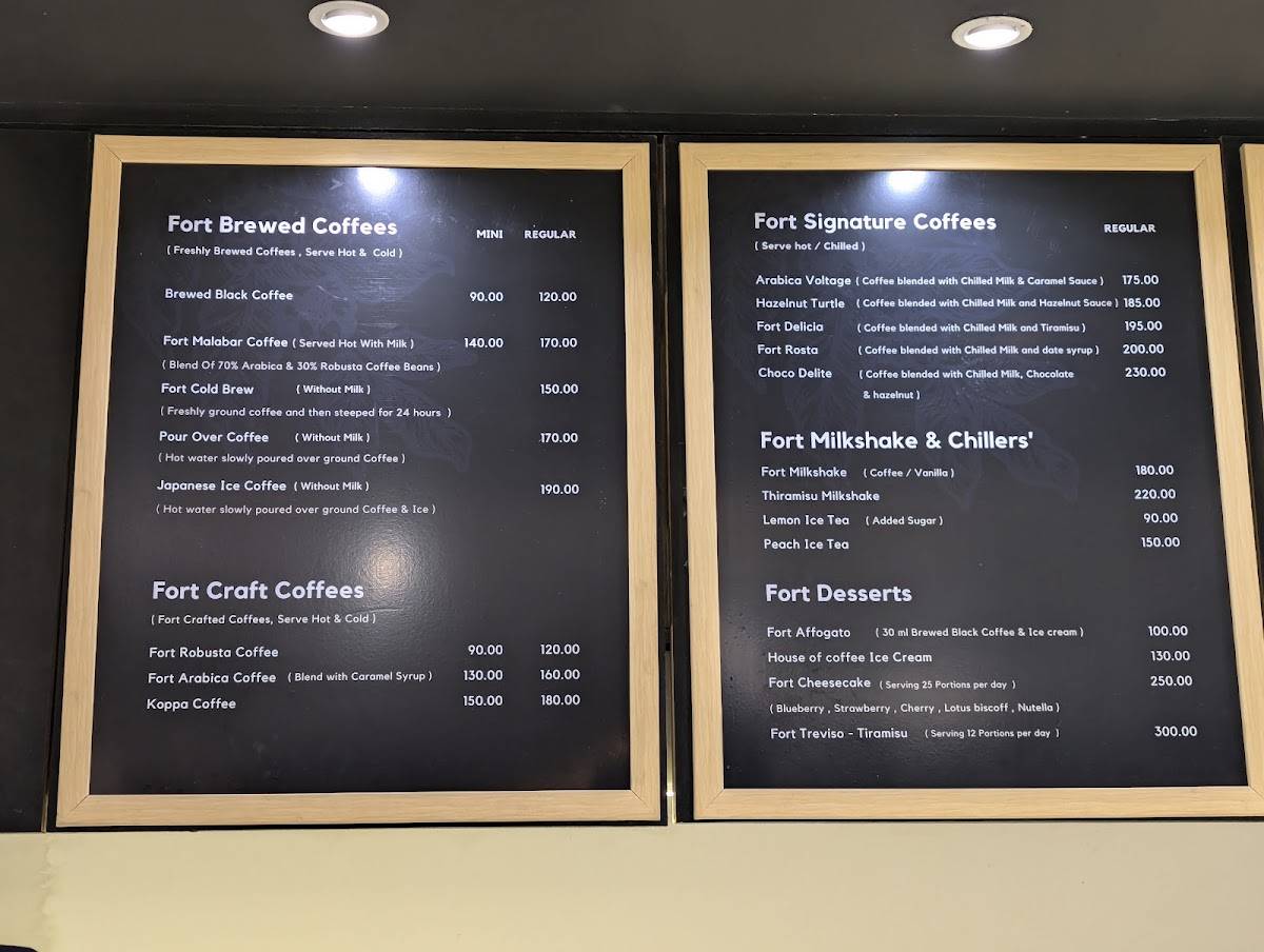 Menu at Fort Caffe Cibus, Belgaum