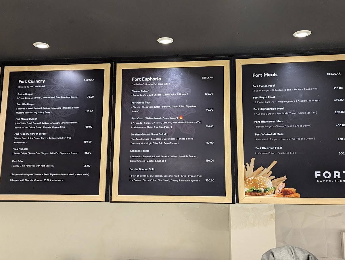 Menu at Fort Caffe Cibus, Belgaum