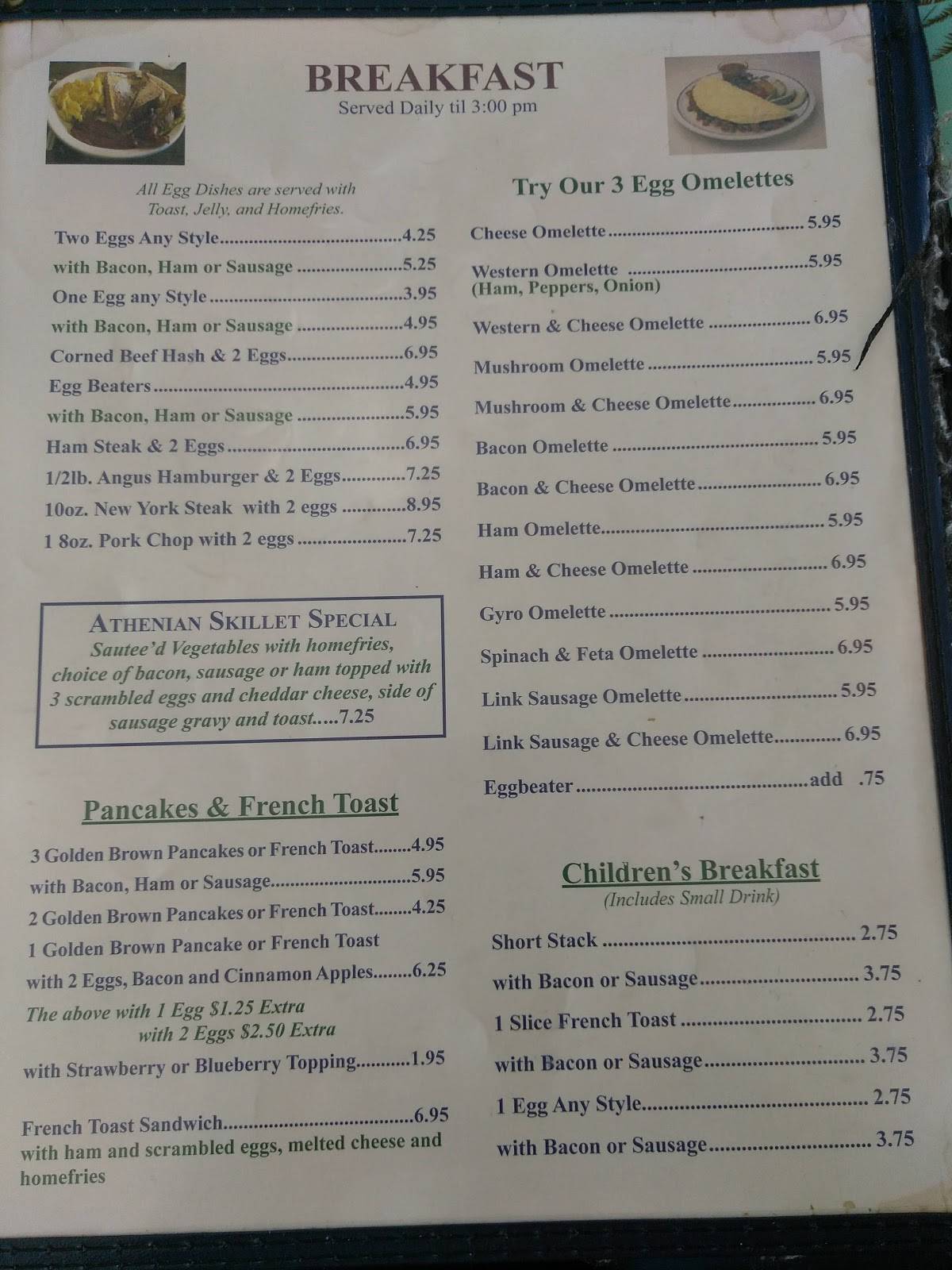 Menu at Athenian Restaurant, North Fort Myers