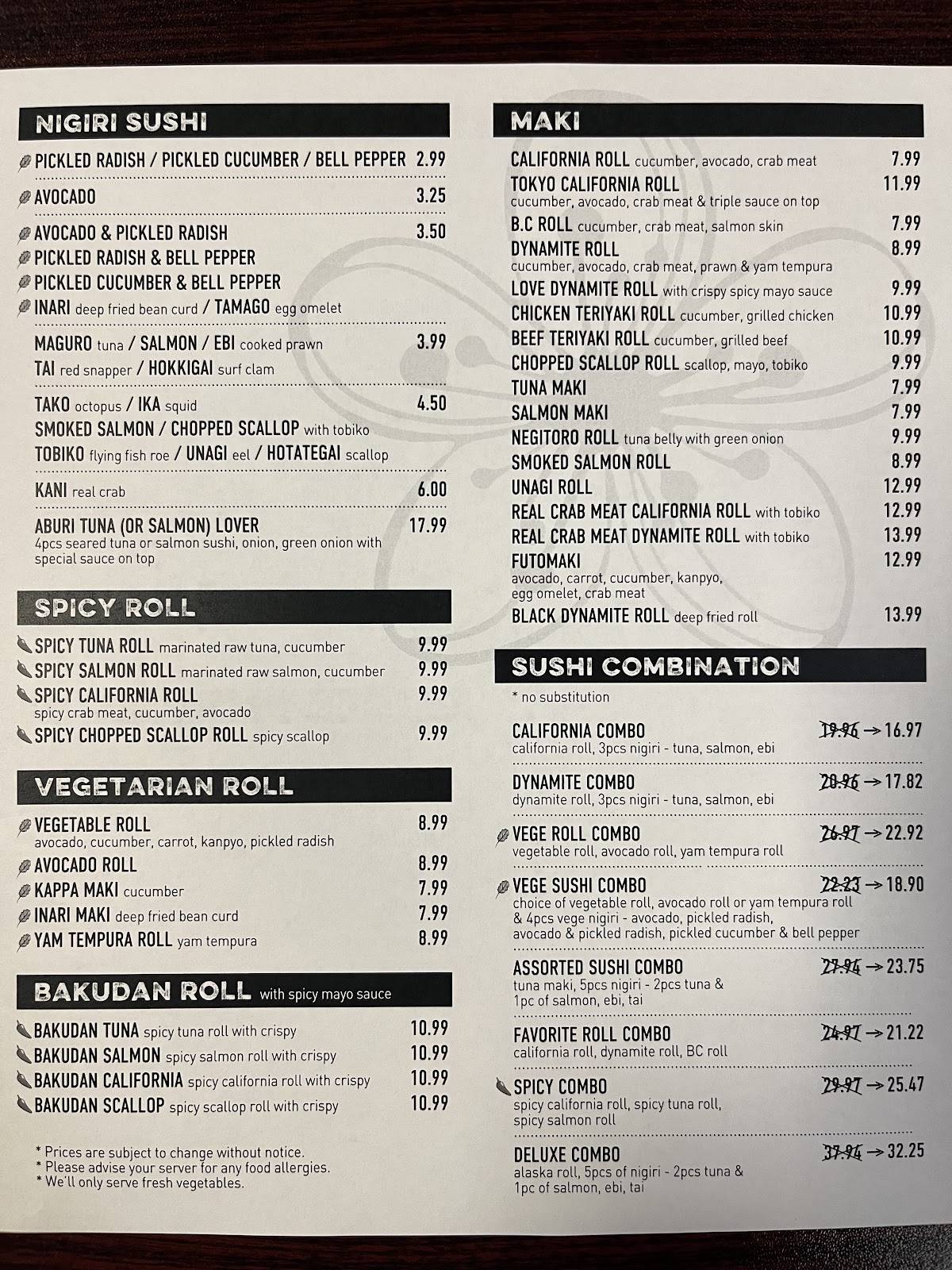 Menu at Yammy Sushi Restaurant, Fort Nelson
