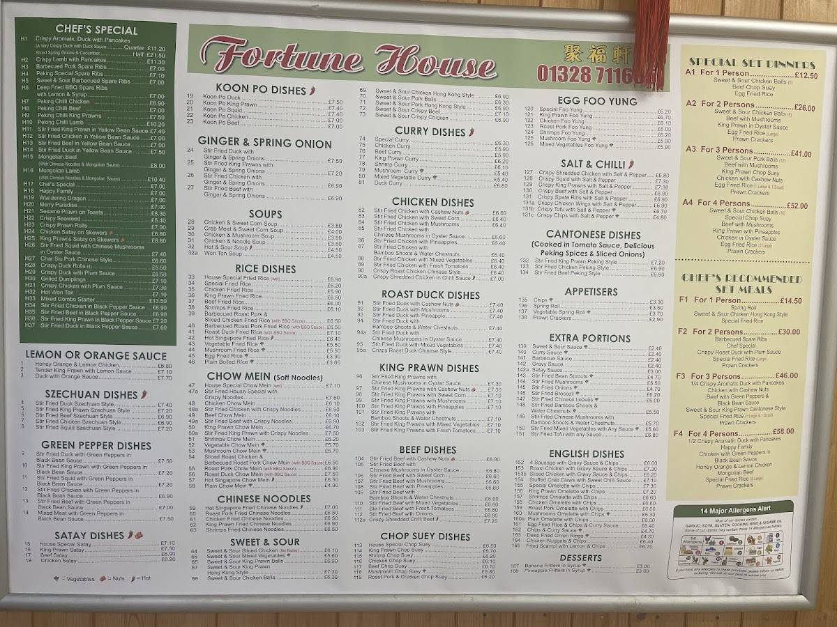 Menu at Fortune House Chinese Take Away fast food, Wells-next-the-Sea
