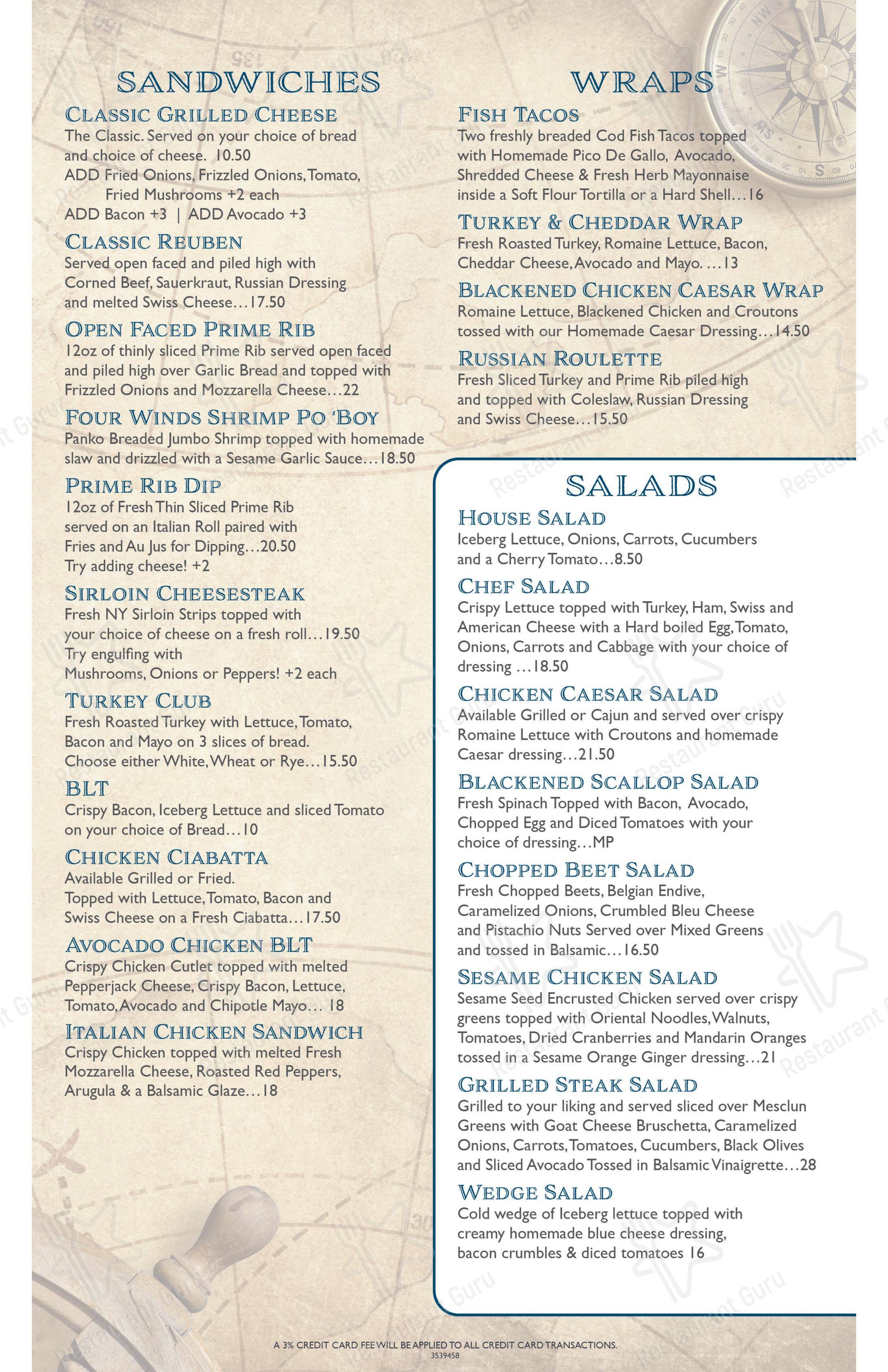 Menu at Four Winds Restaurant, Manasquan