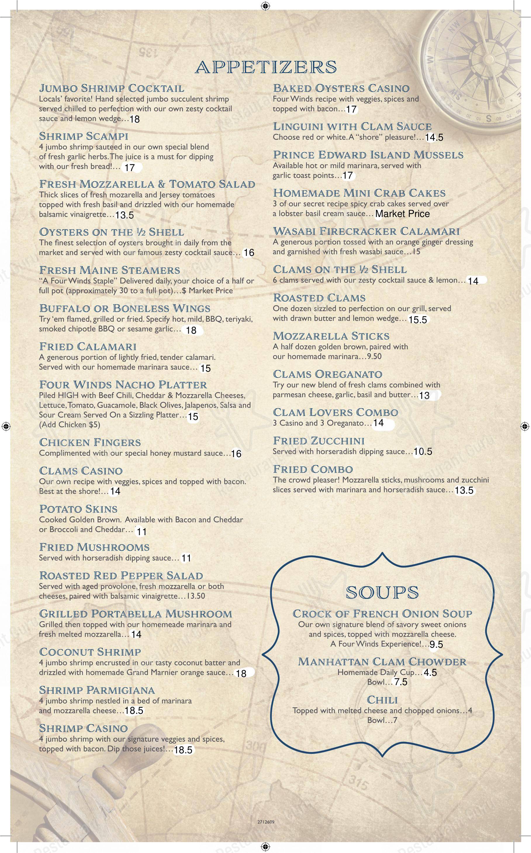 Menu at Four Winds Restaurant, Manasquan
