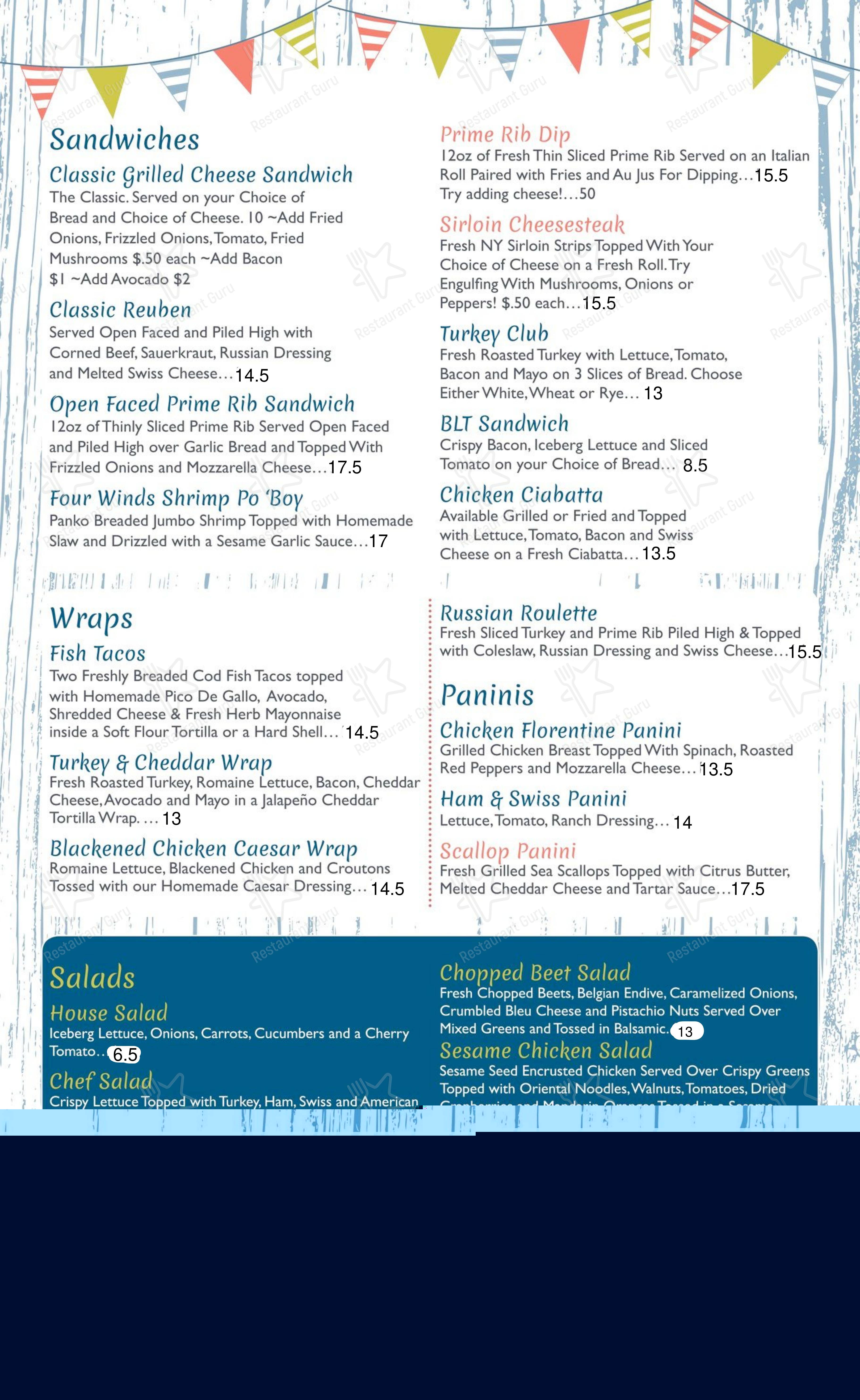 Menu at Four Winds Restaurant, Manasquan
