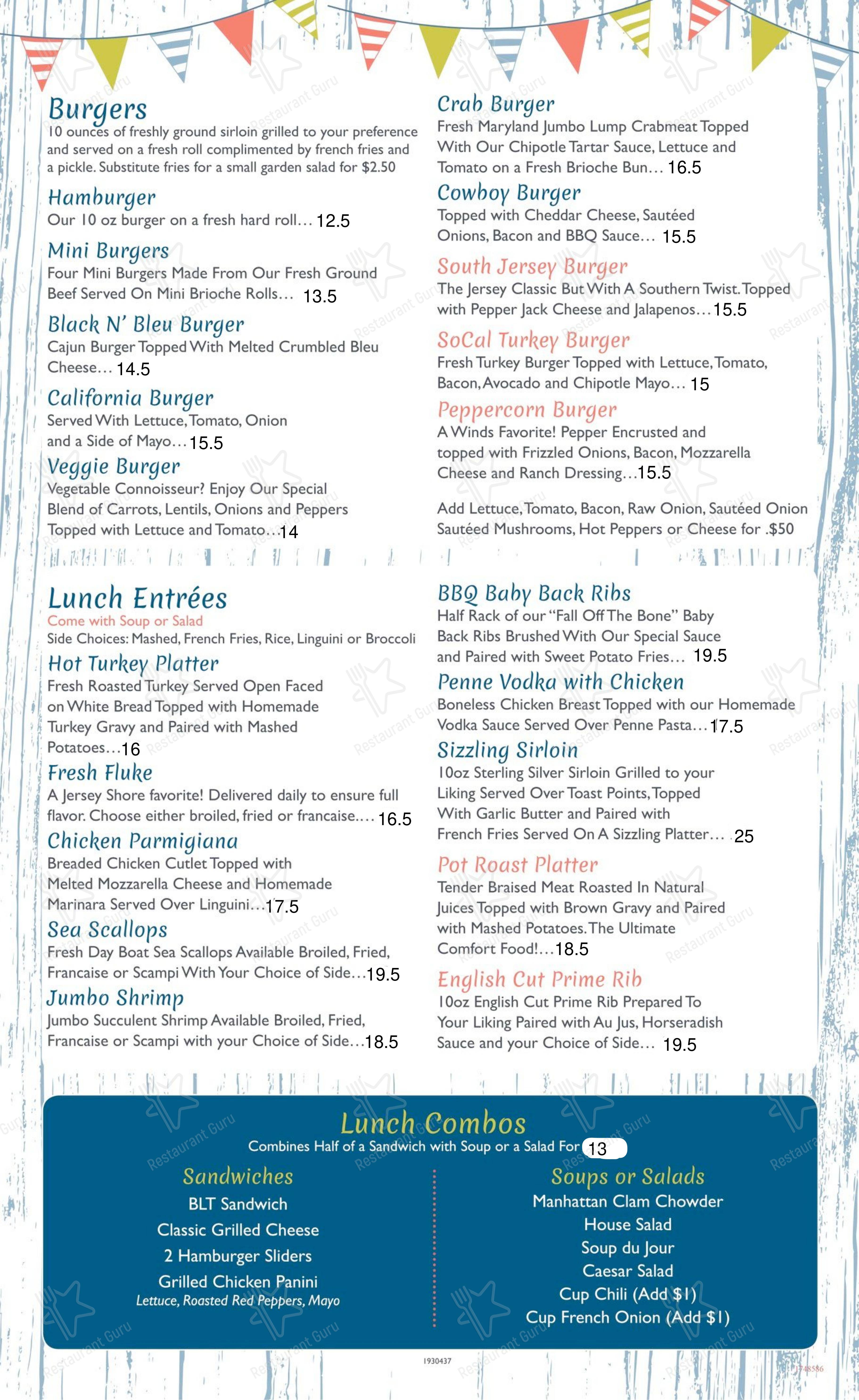 Menu at Four Winds Restaurant, Manasquan