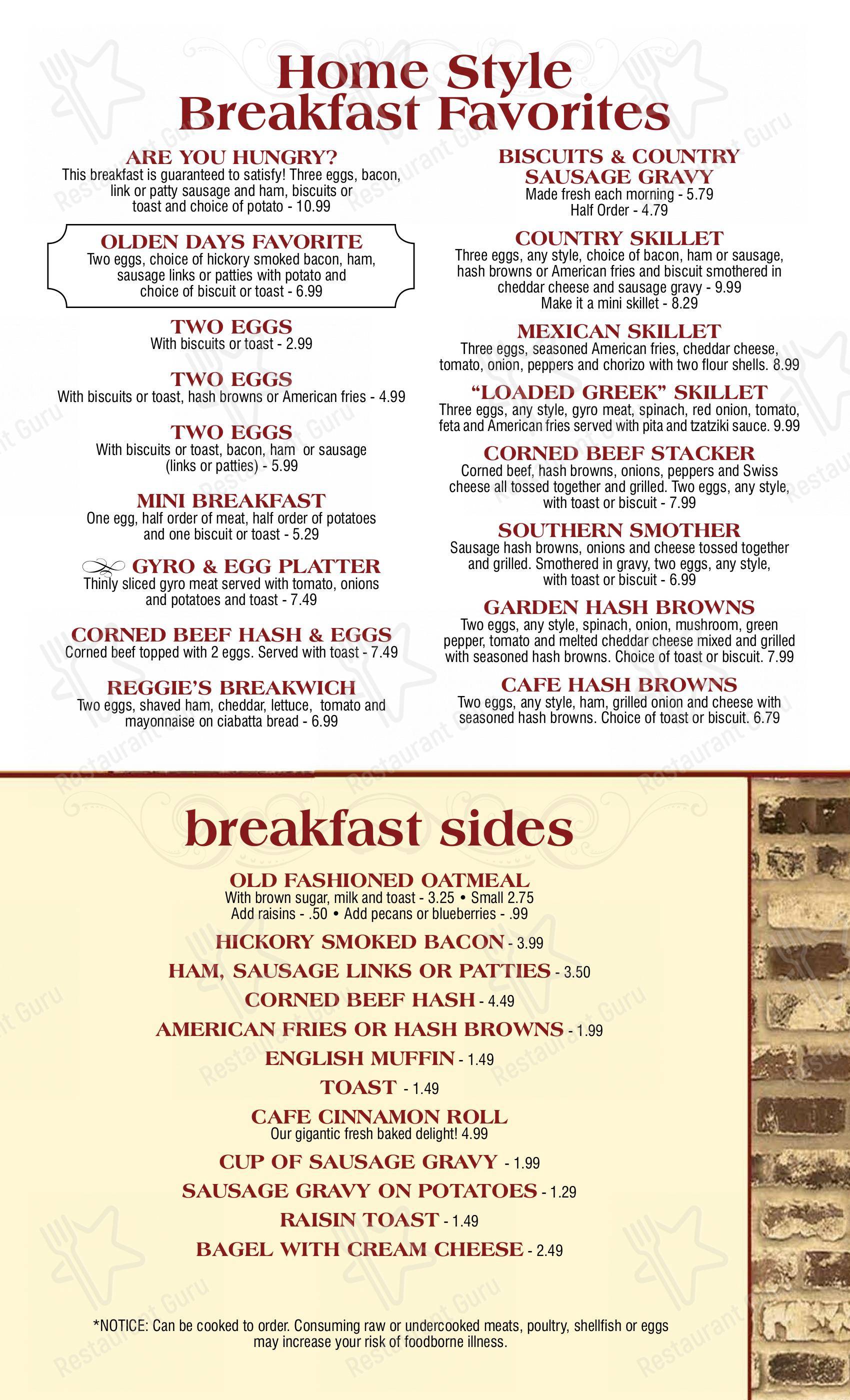 Menu at Olden Days Cafe, Fowlerville