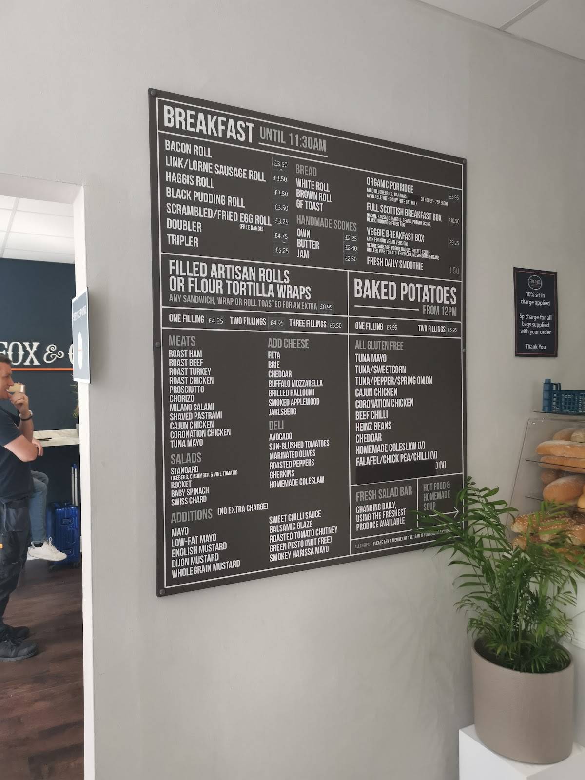 Menu at Fox & Co. Caterers cafe, Edinburgh