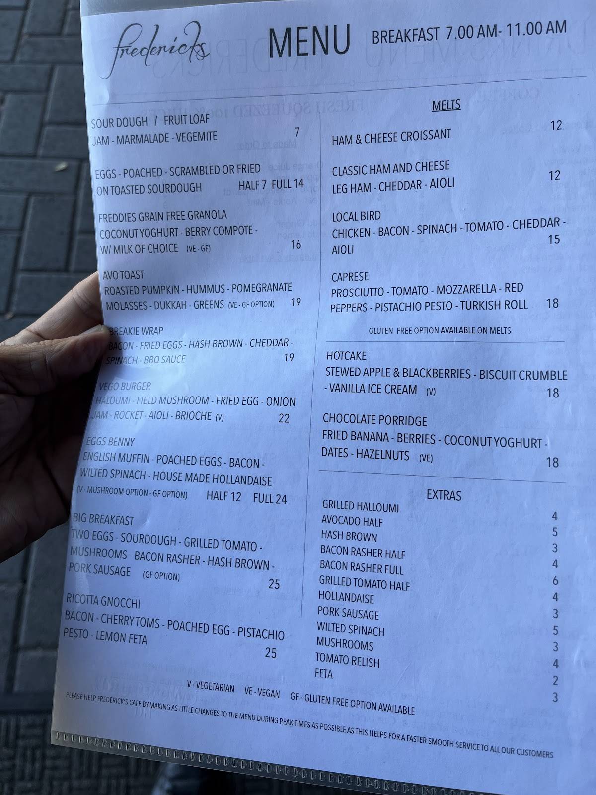 Menu at Frederick's Café cafe, Albany
