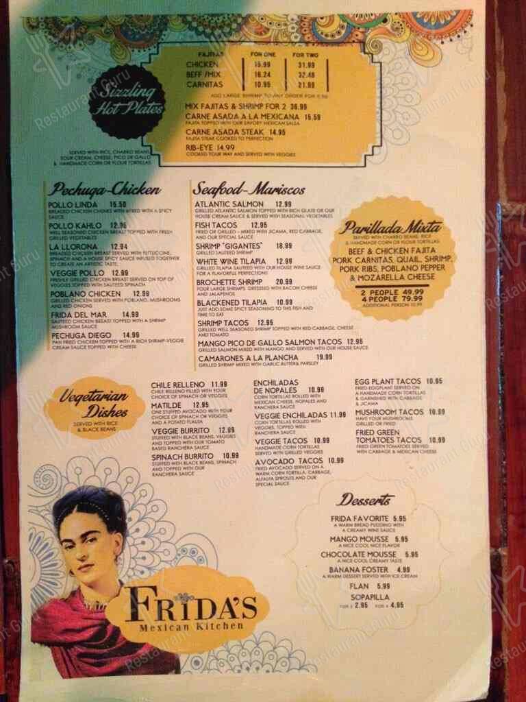 Menu at Frida Mexican Kitchen restaurant, Houston