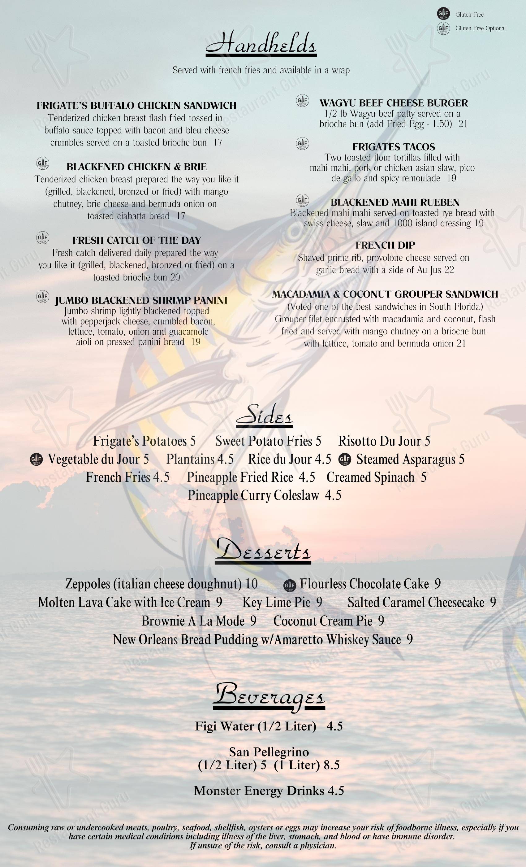 Menu at Frigate's Waterfront Bar & Grill - Melbourne, Melbourne