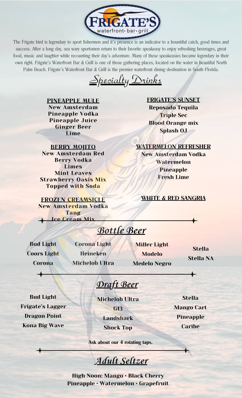 Menu at Frigate's Waterfront Bar & Grill - Melbourne, Melbourne
