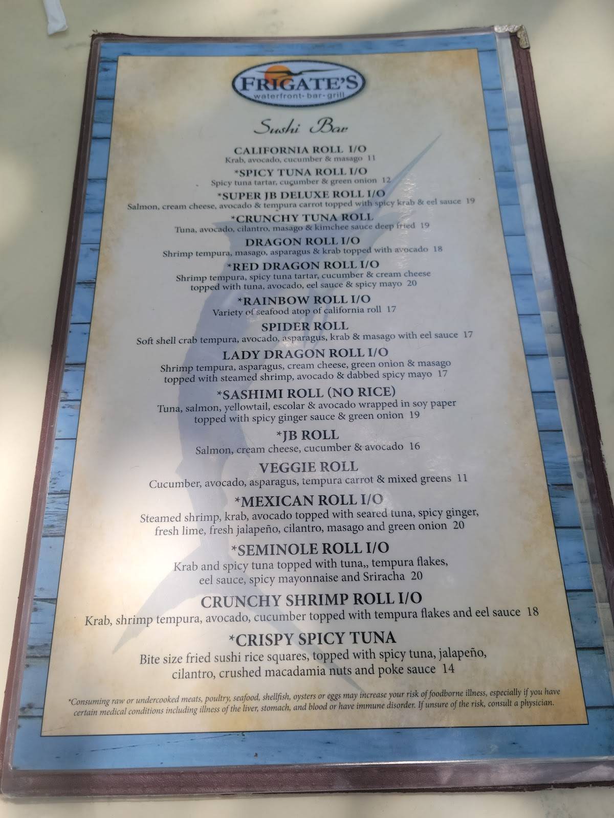 Menu at Frigate's Waterfront Bar & Grill - Melbourne, Melbourne
