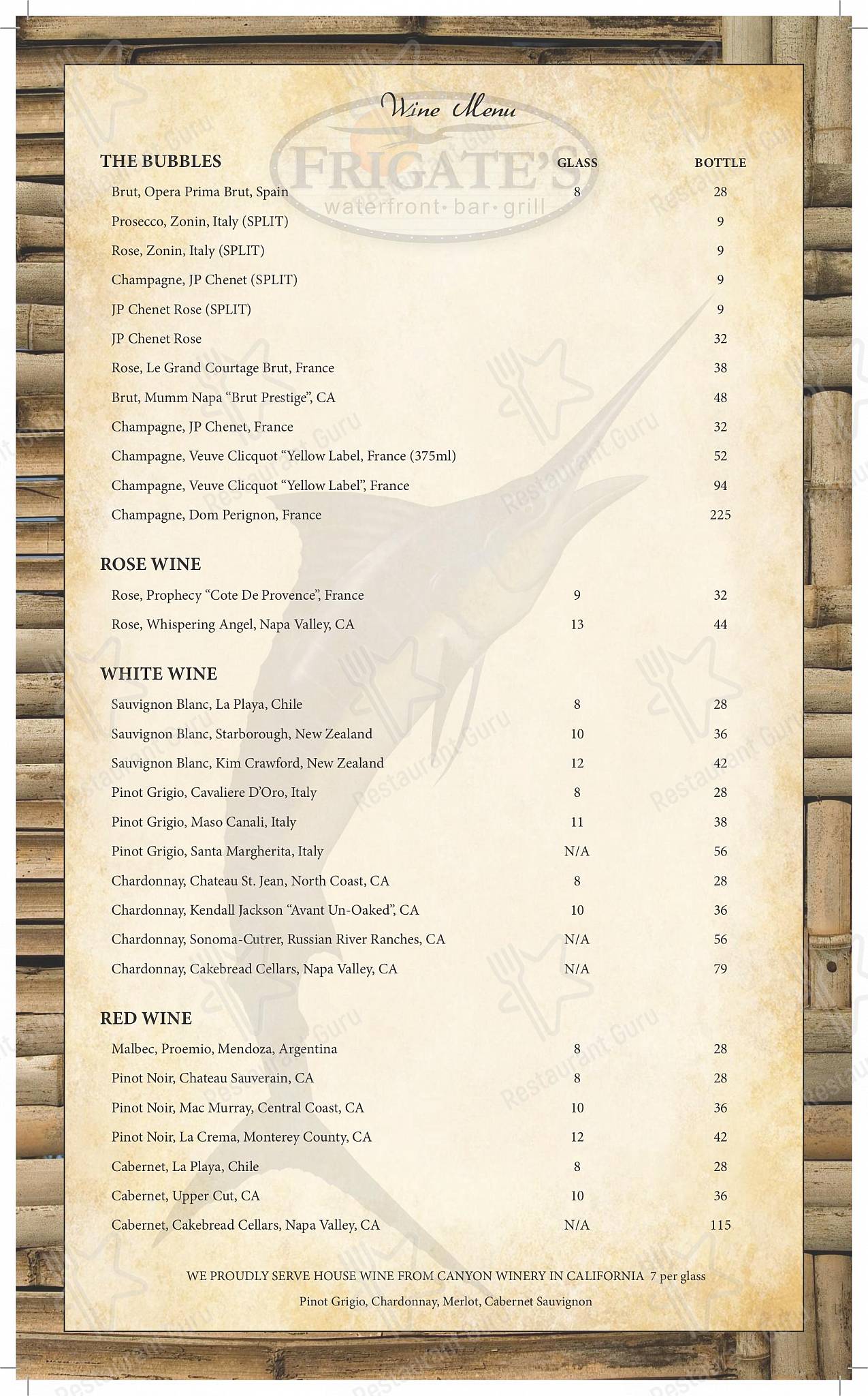 Menu at Frigate's Waterfront Bar & Grill - Melbourne, Melbourne