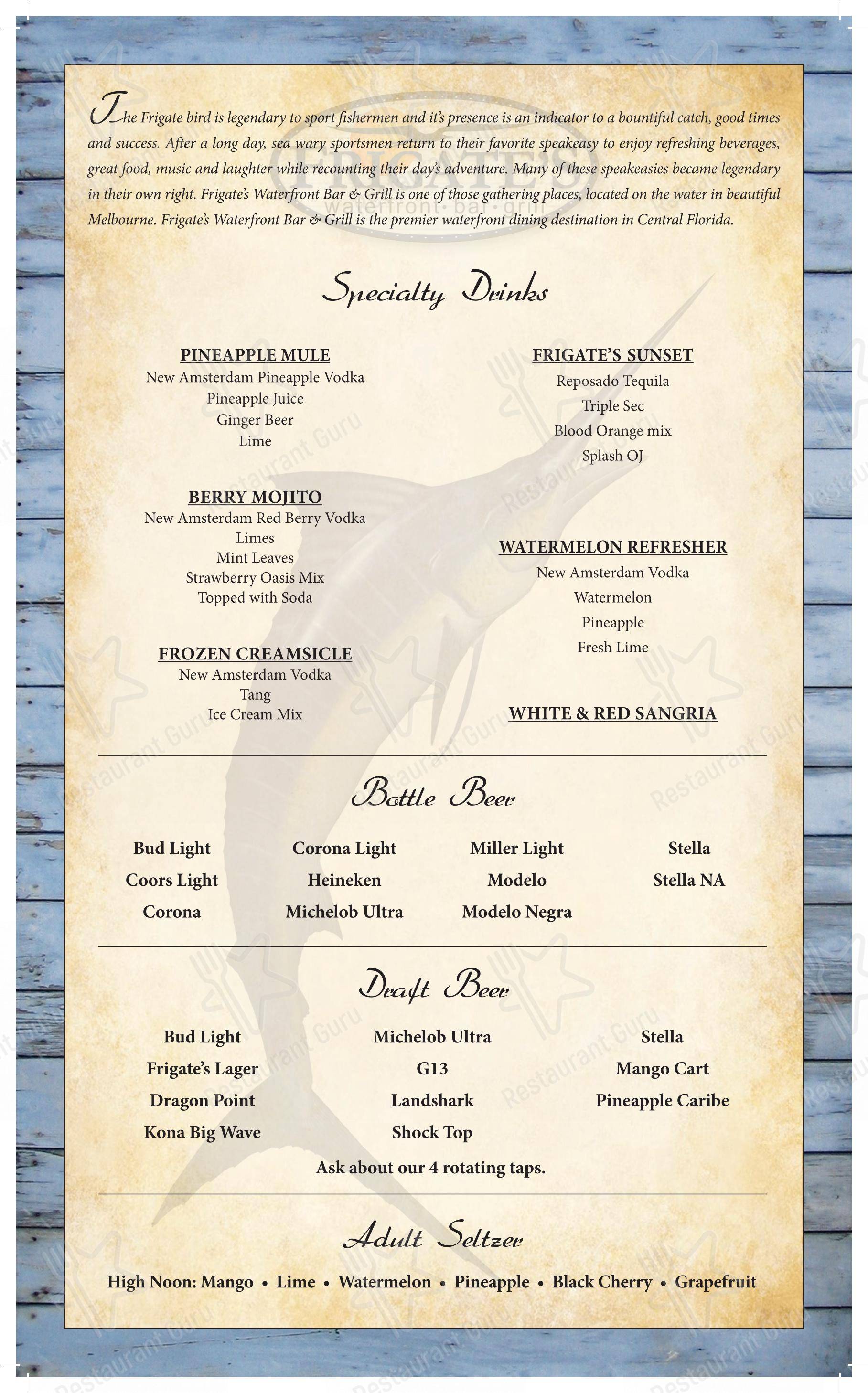 Menu at Frigate's Waterfront Bar & Grill - Melbourne, Melbourne
