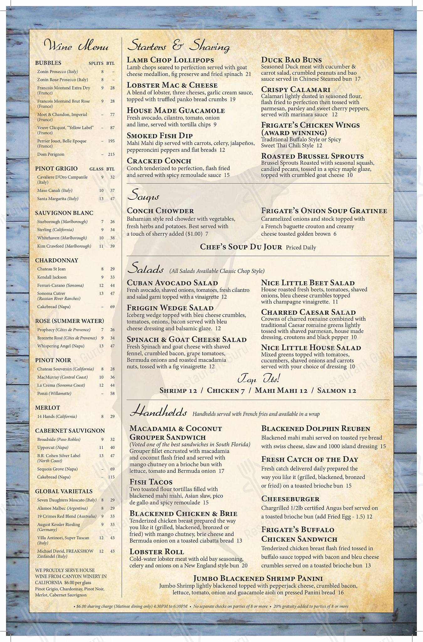 Menu at Frigate's Waterfront Bar & Grill - Melbourne, Melbourne