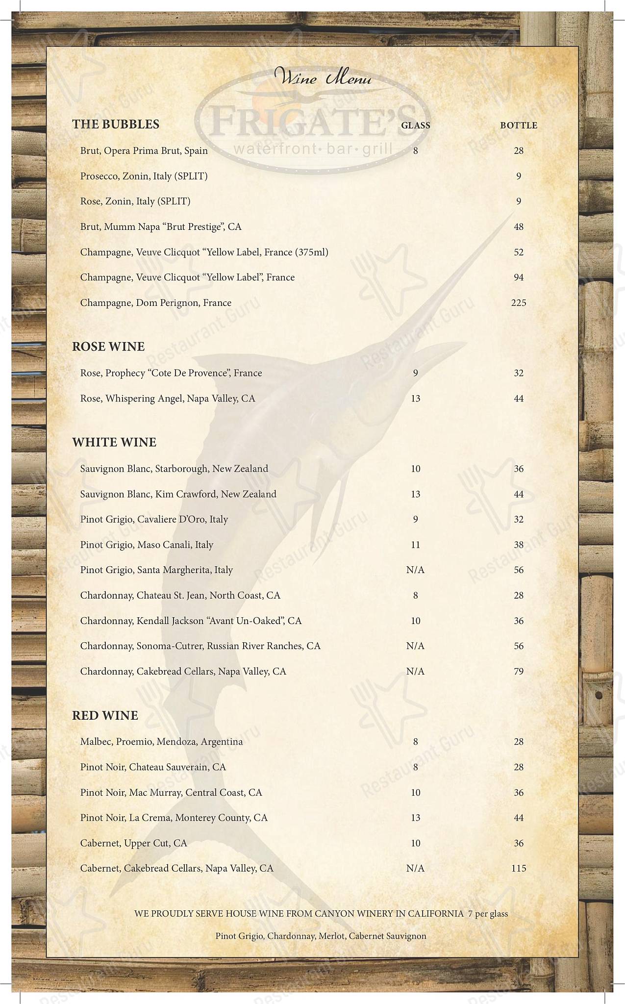 Menu at Frigate's Waterfront Bar & Grill - Melbourne, Melbourne