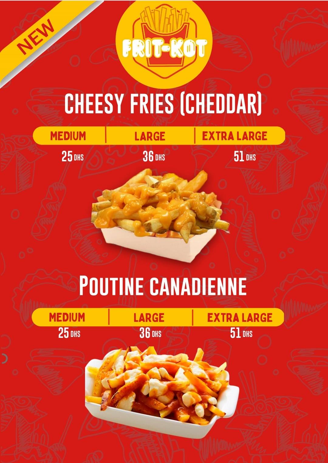 Menu au Fritkot rabat restaurant, Rabat