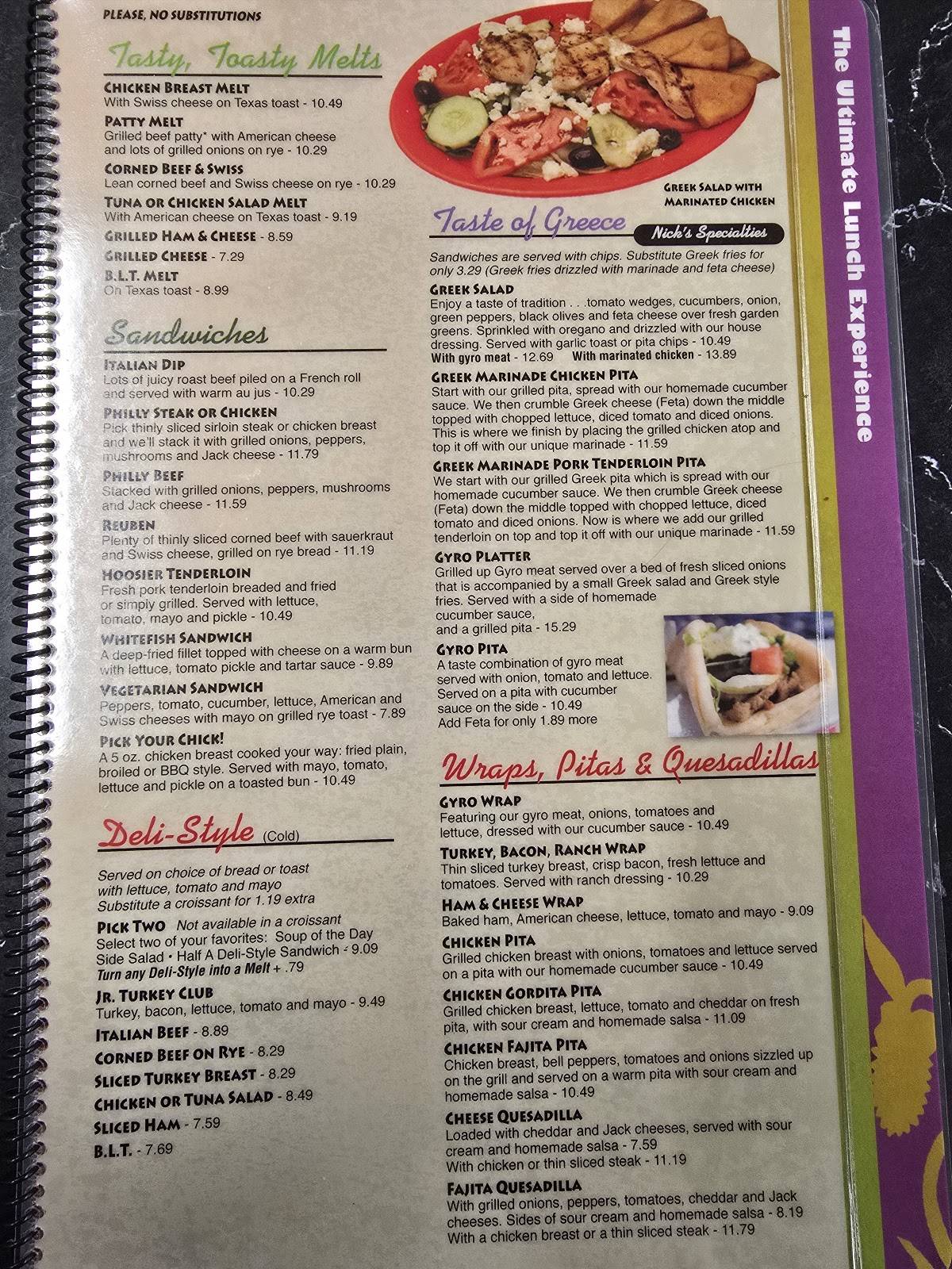 Menu at Frittatas Restaurant, Kokomo