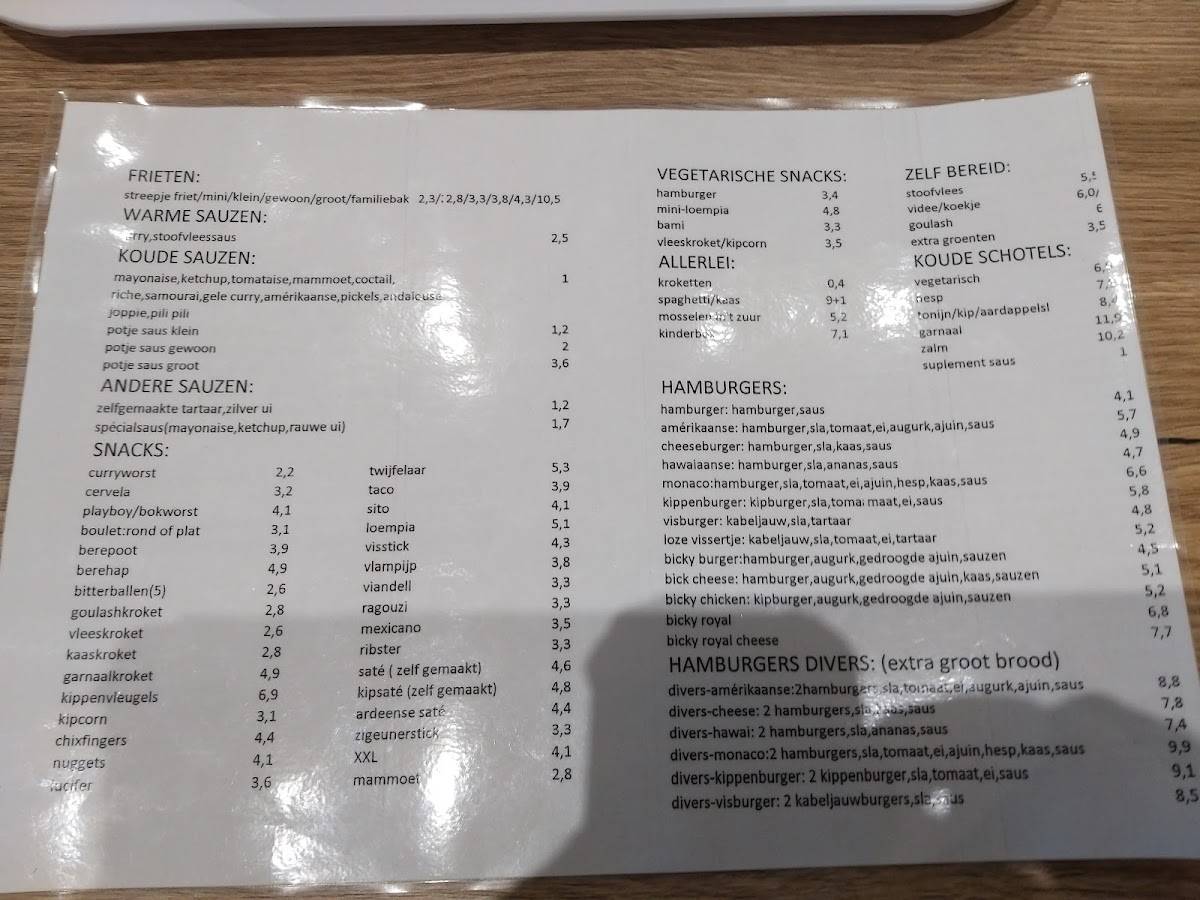 Menu at Frituur Divers, Ham