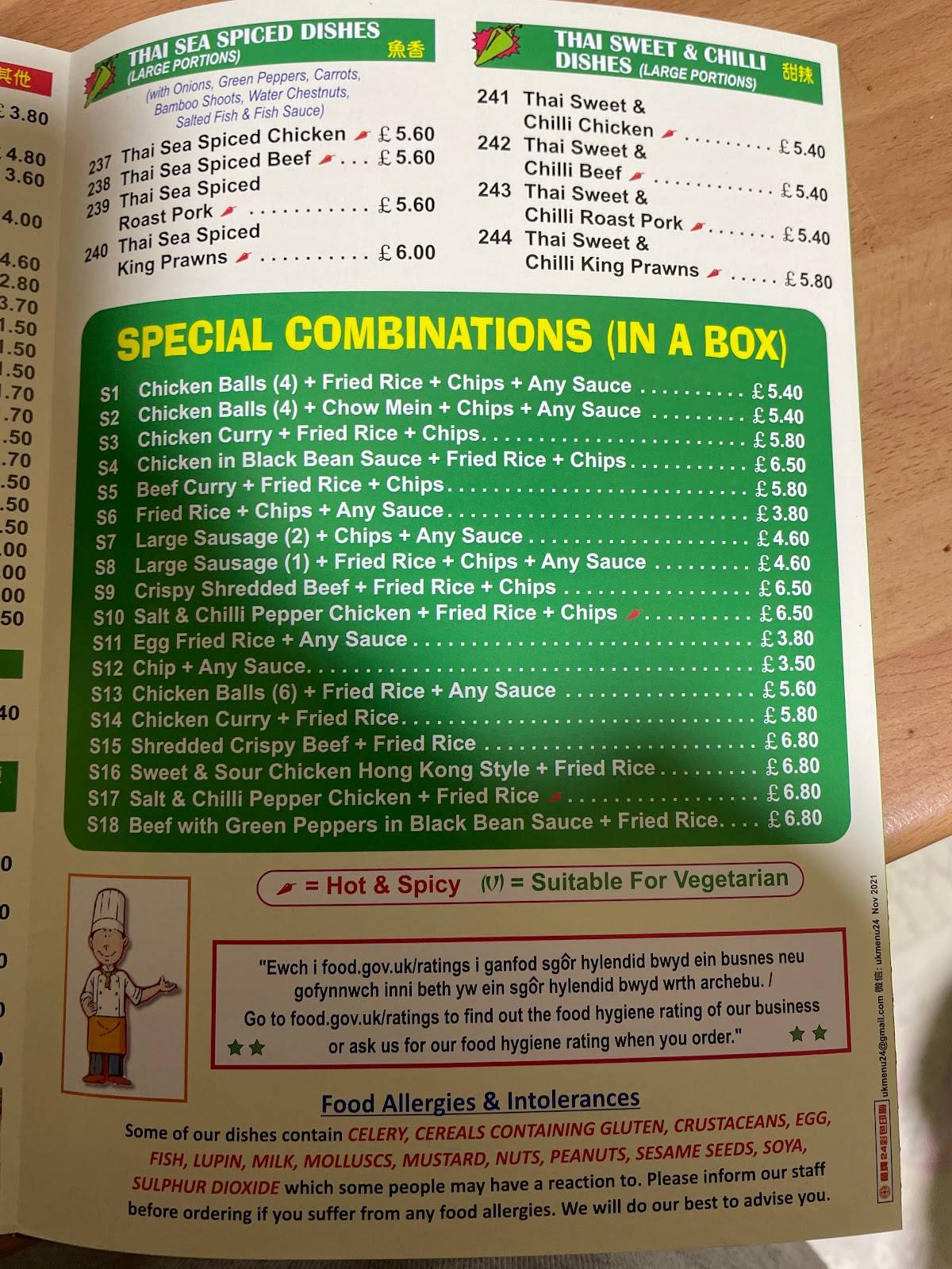 Menu at Fu Sing fast food, Maesteg