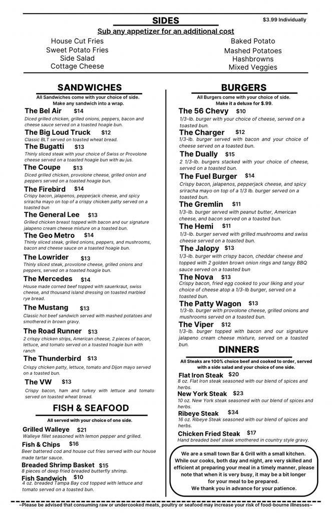 Menu at Fuel Grill pub & bar, Gordon