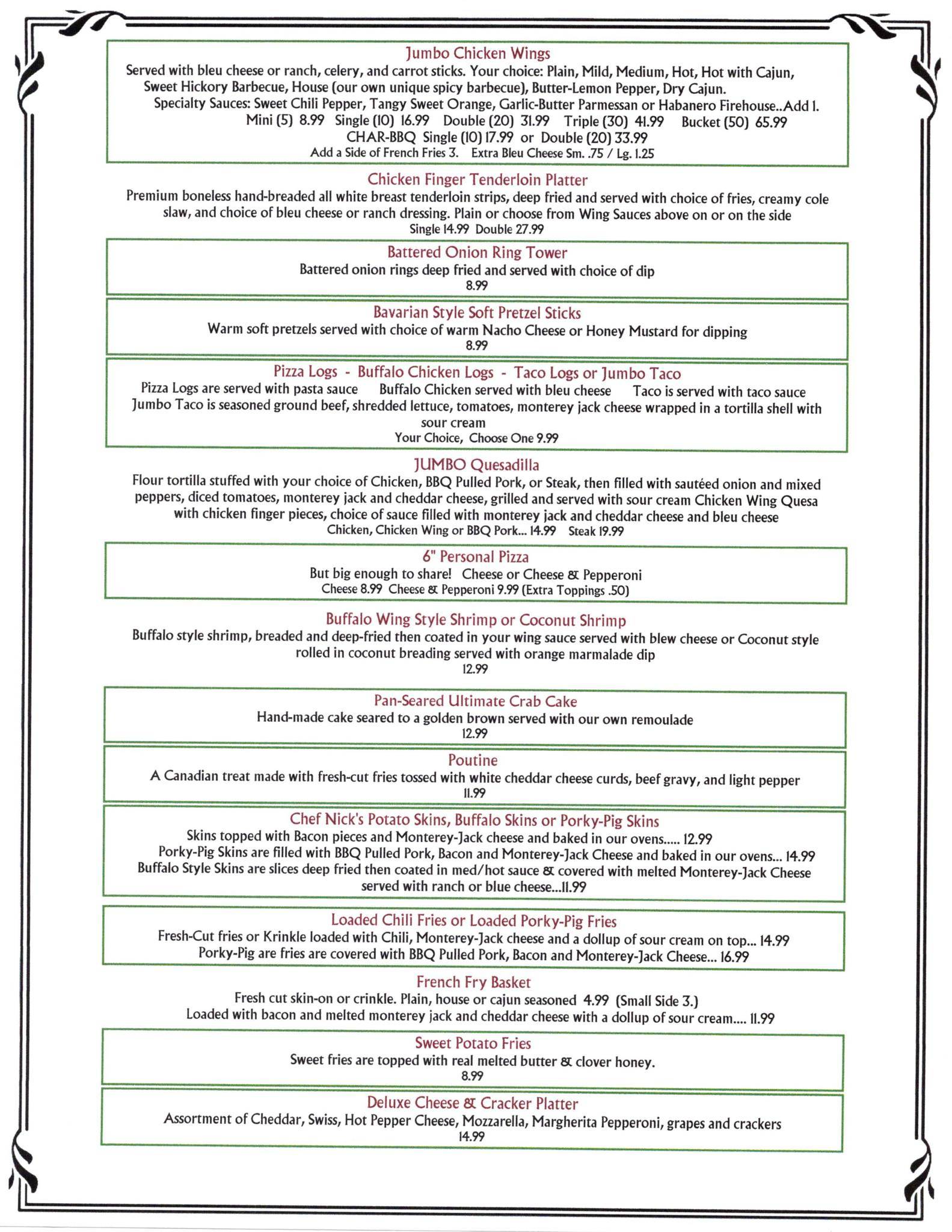 Menu at GDI Countryside Inn restaurant, Alden, Sandridge Rd