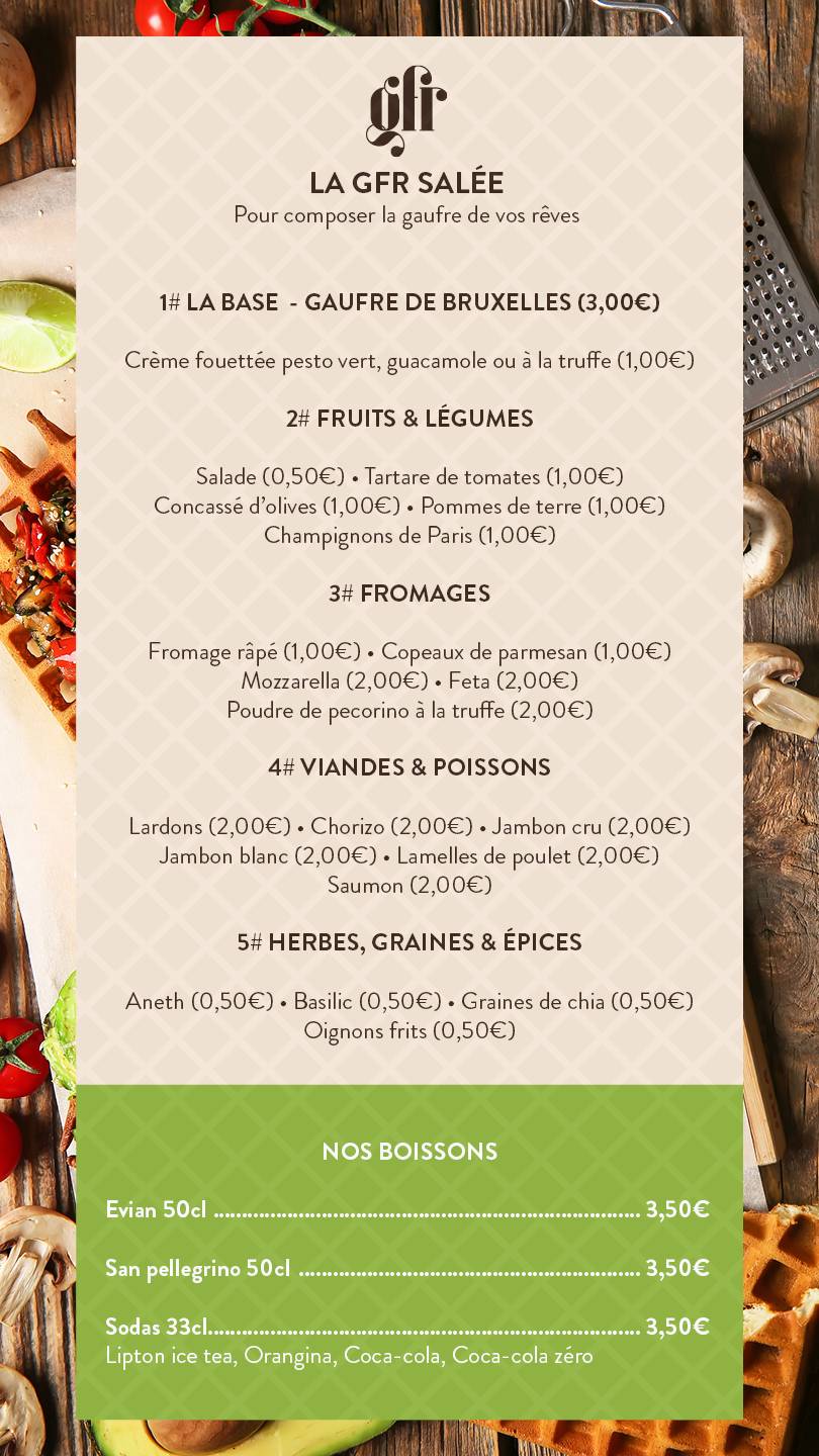 Menu at GFR Cannes restaurant, Cannes