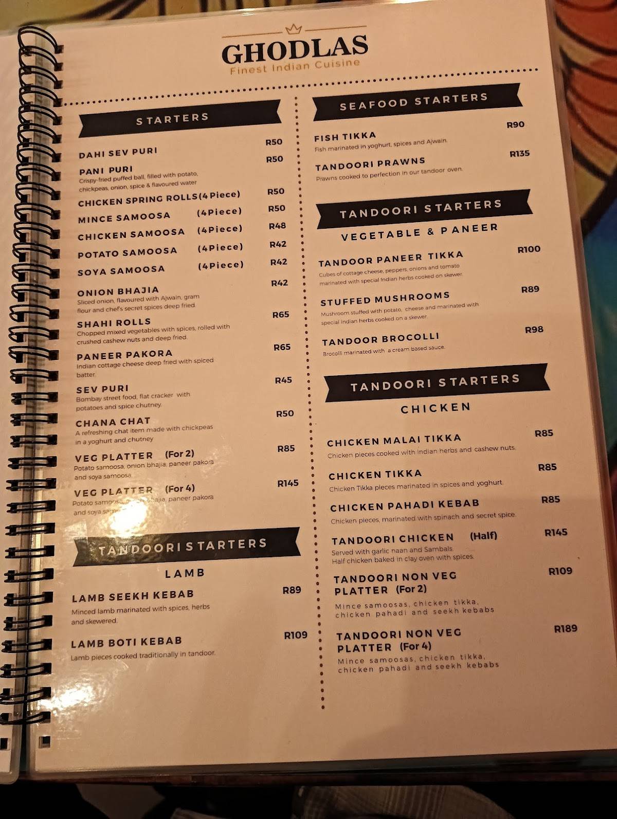 Menu at GHODLAS TYGER WATERFRONT restaurant, Cape Town