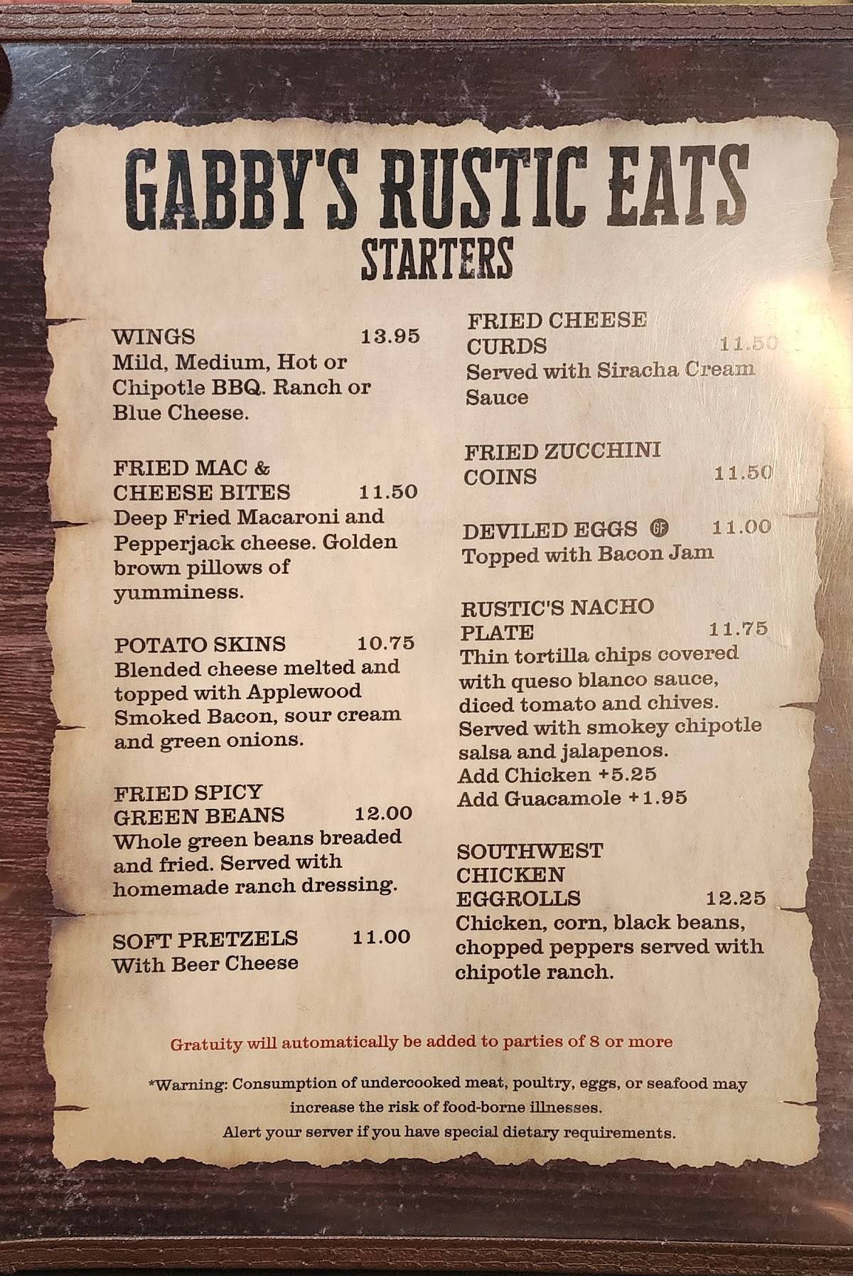 Menu at Gabby's Rustic Eats restaurant, Chino Valley