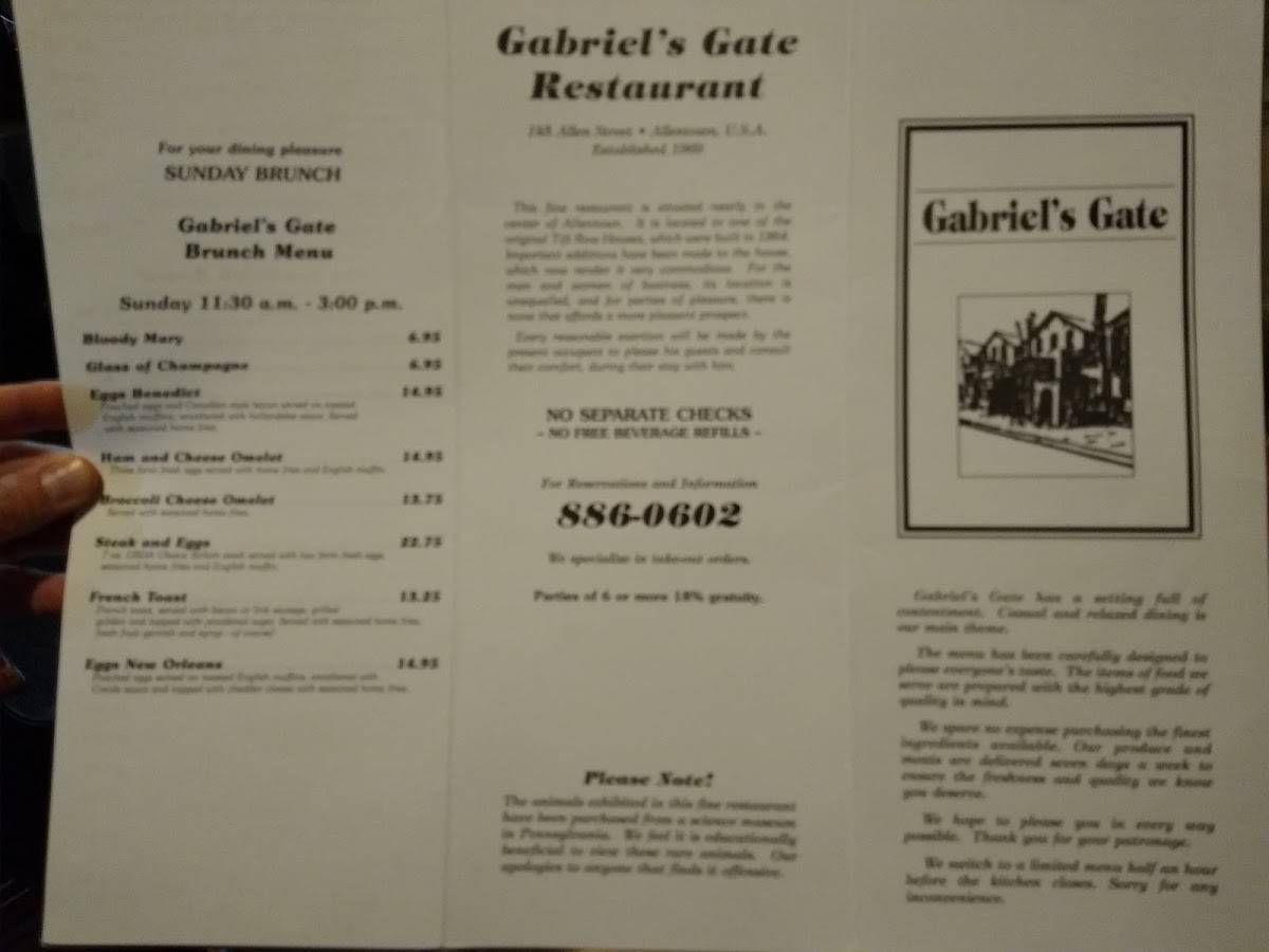 Menu at Gabriel's Gate pub & bar, Buffalo