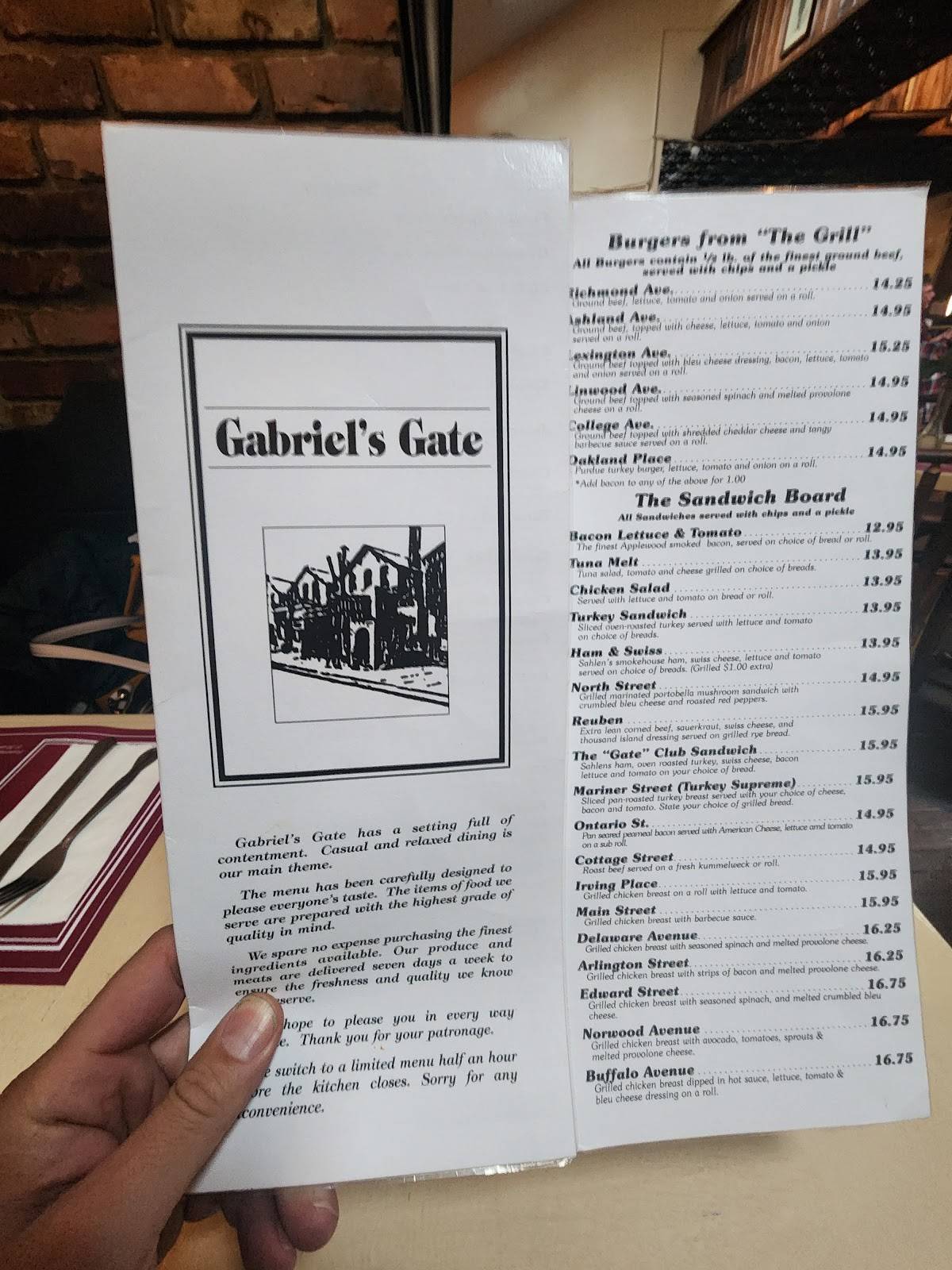 Menu at Gabriel's Gate pub & bar, Buffalo