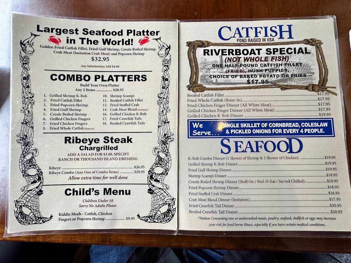 Menu at Top O' the River restaurant, Gadsden