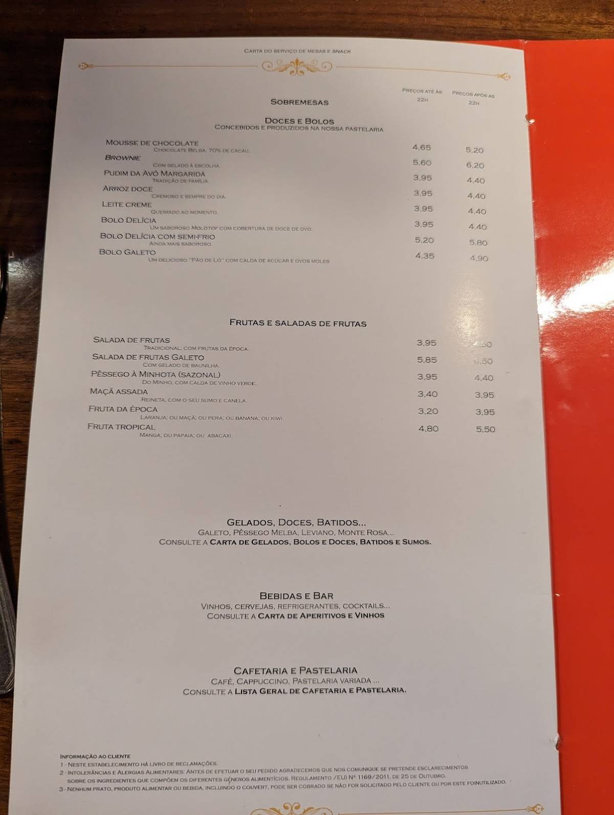 Menu em Galeto restaurante, Lisboa