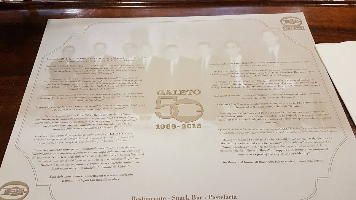 Menu em Galeto restaurante, Lisboa