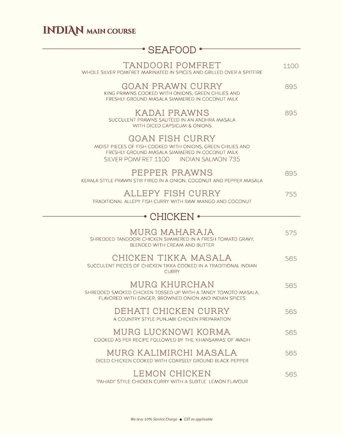 Menu at Gallops Restaurant, Mumbai, Inside Mahalaxmi Racecourse