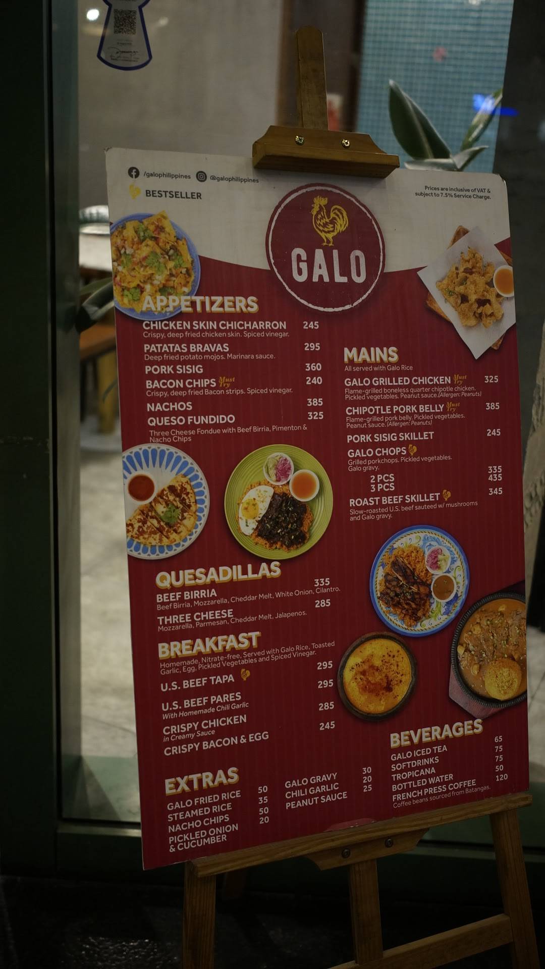 Menu at Galo restaurant, Makati