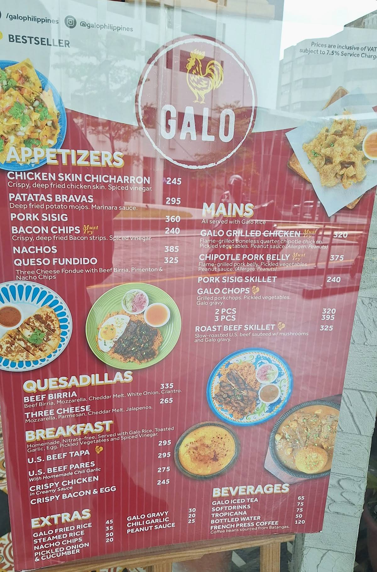 Menu at Galo restaurant, Makati