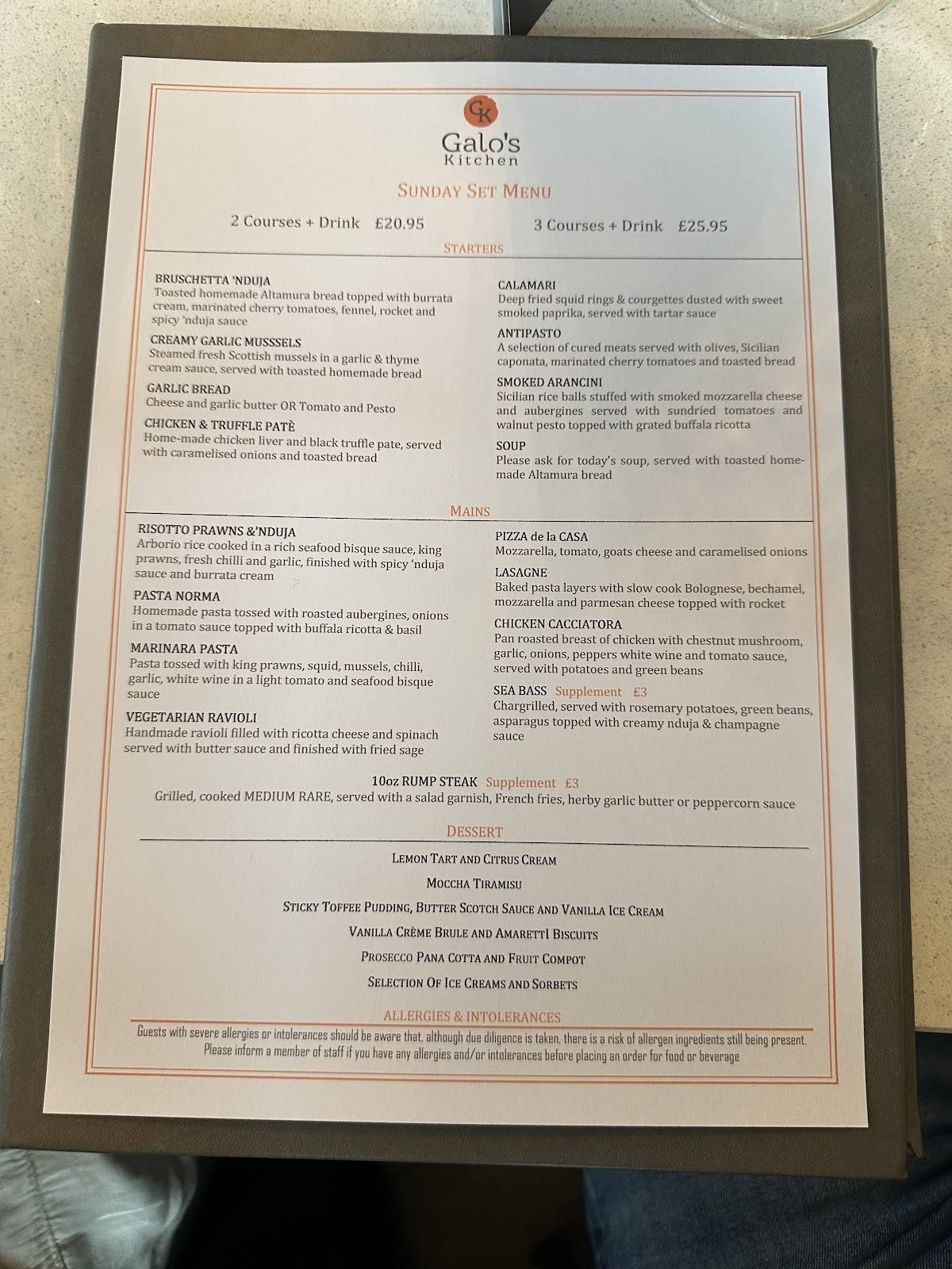 Menu at Galo's Kitchen restaurant, Bingley