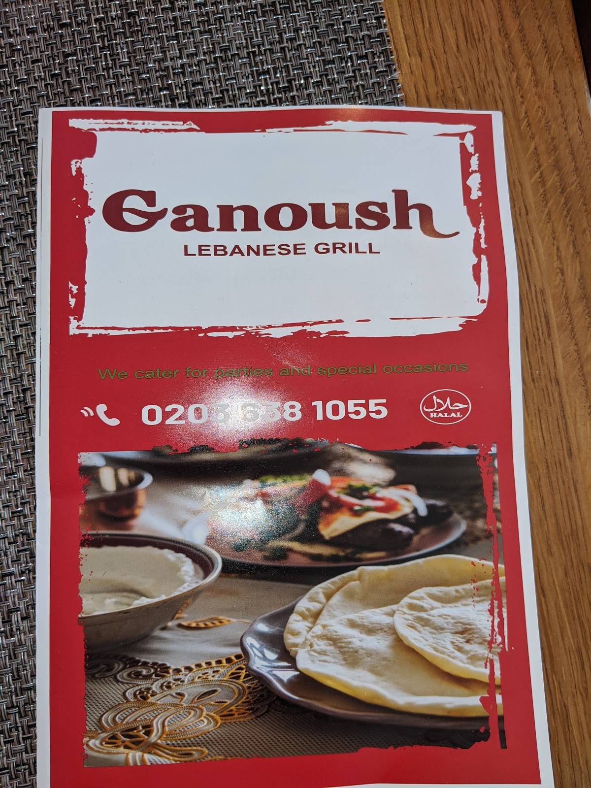 Menu at Ganoush Lebanese Grill restaurant, London