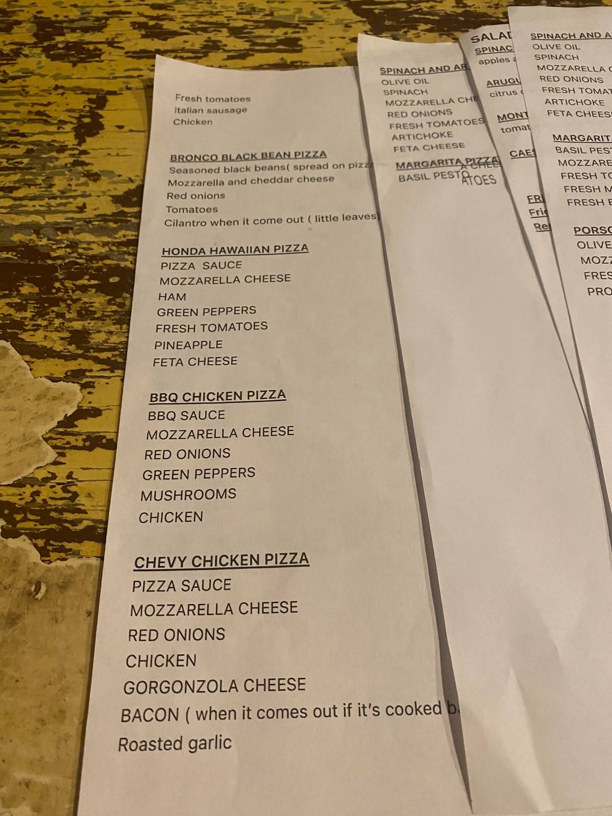 Menu at Garage Pizza pizzeria, New Orleans, St Claude Ave