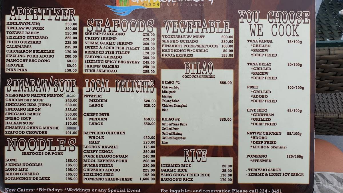 Menu at Garden Bay Restaurant & Resort, Davao City