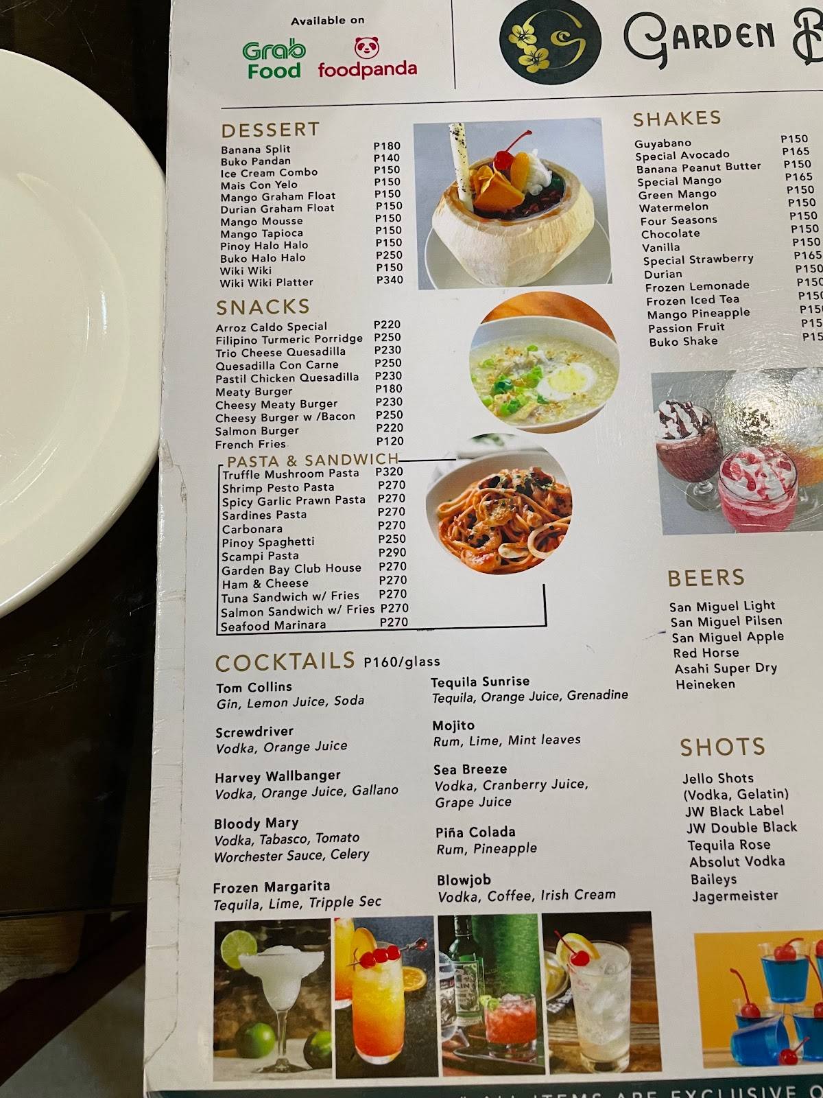 Carta de Garden Bay Restaurant & Resort, Dávao