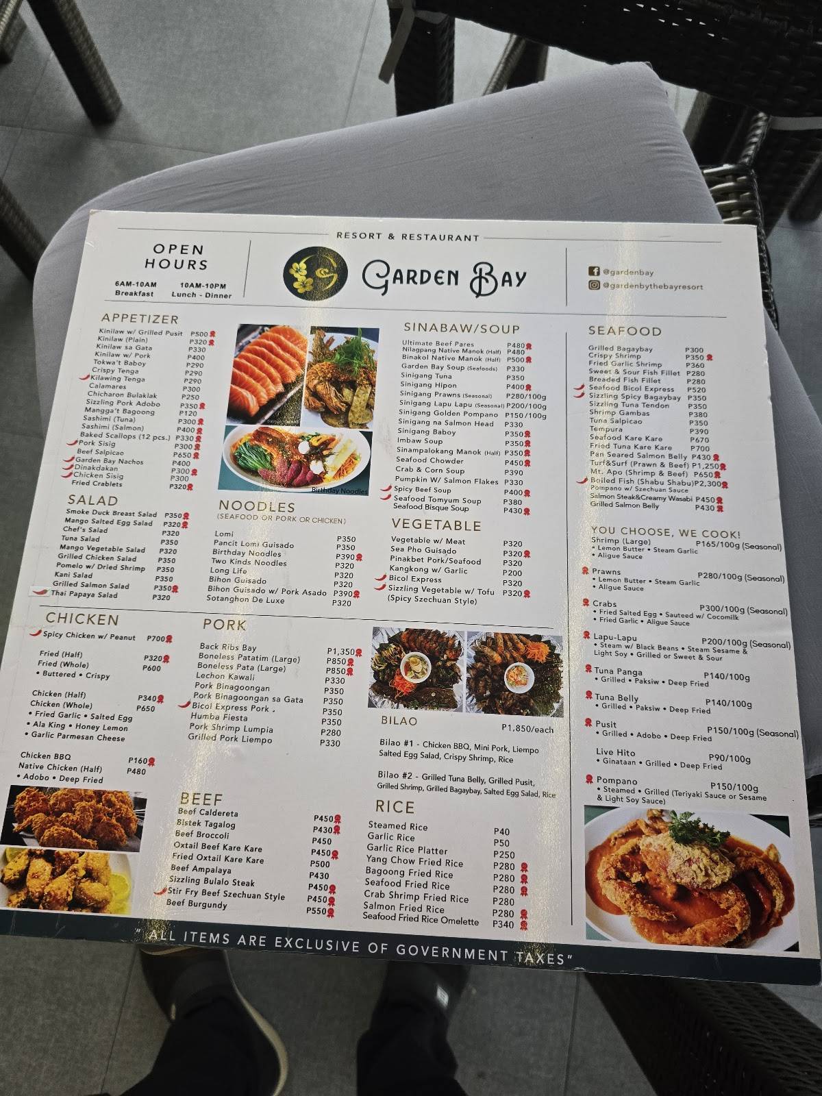 Menu at Garden Bay Restaurant & Resort, Davao City